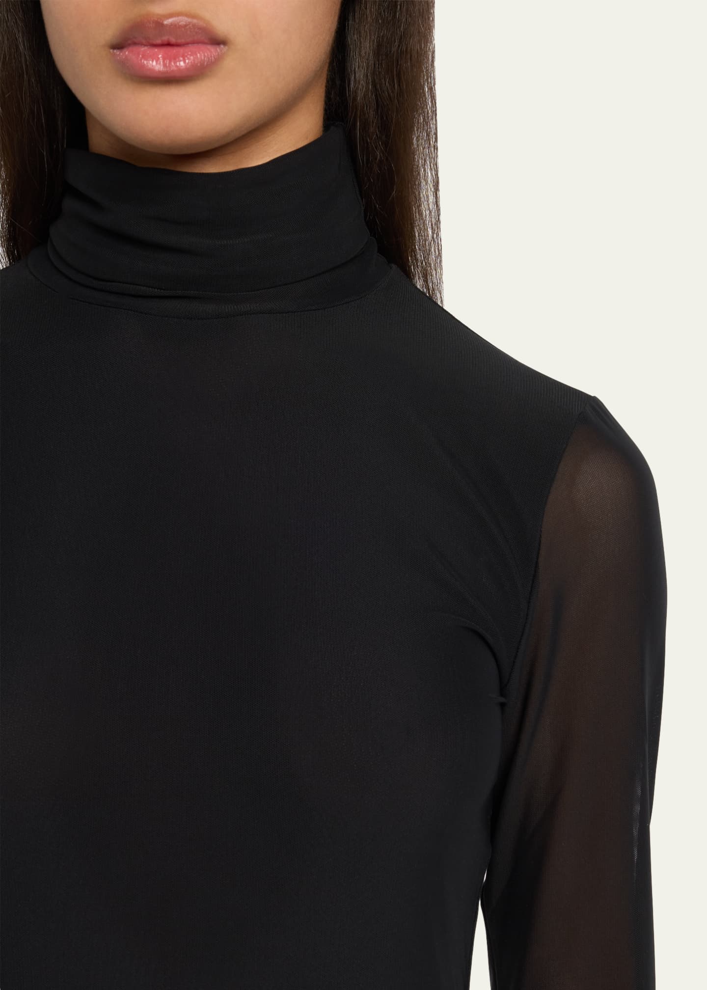 Ganni Long-Sleeve Solid Mesh Turtleneck Top - Bergdorf Goodman
