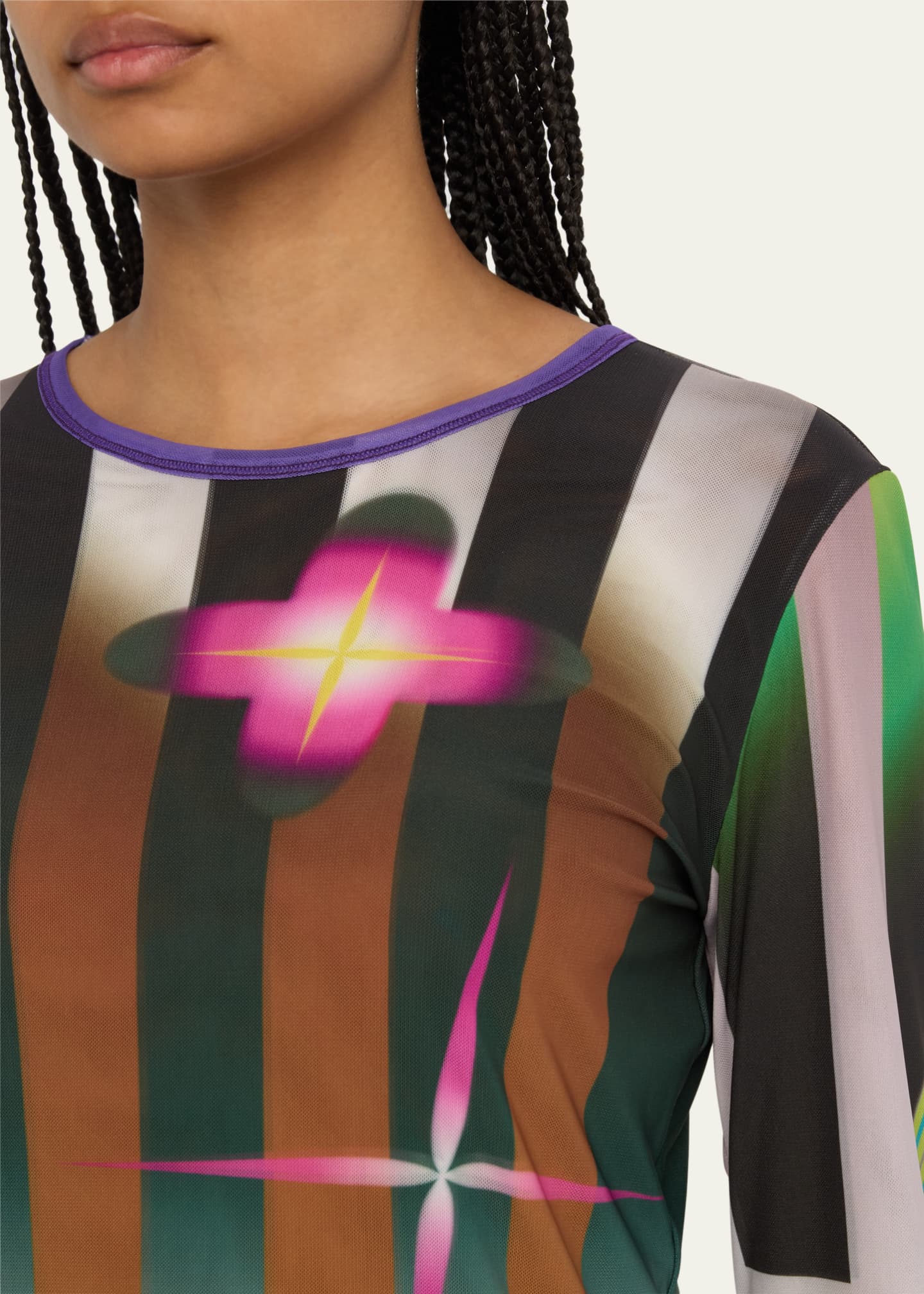 Chopova Lowena Ski-Print Fitted Mesh Top - Bergdorf Goodman