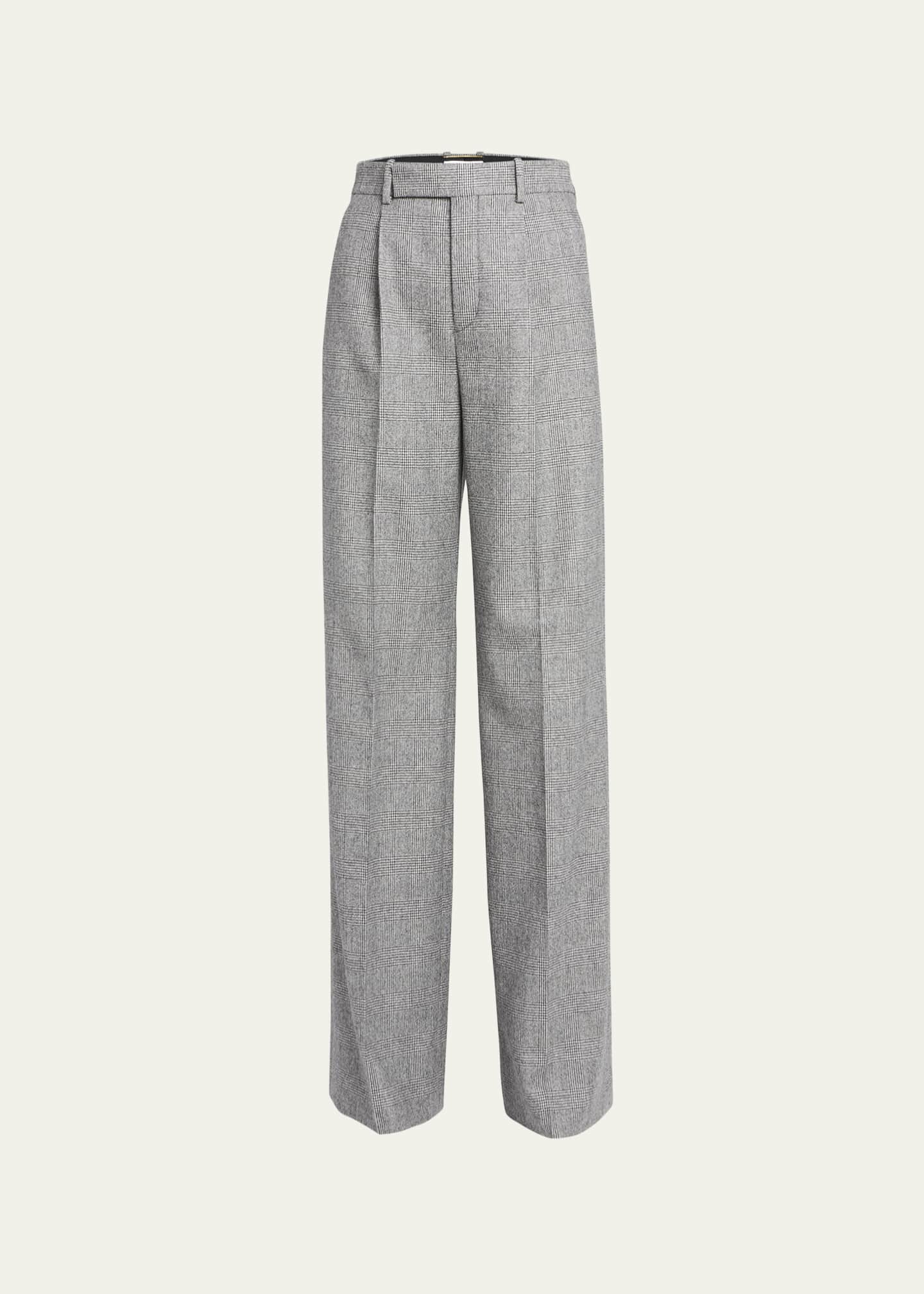 Saint Laurent Wide-Leg Micro-Check Wool Trousers - Bergdorf Goodman