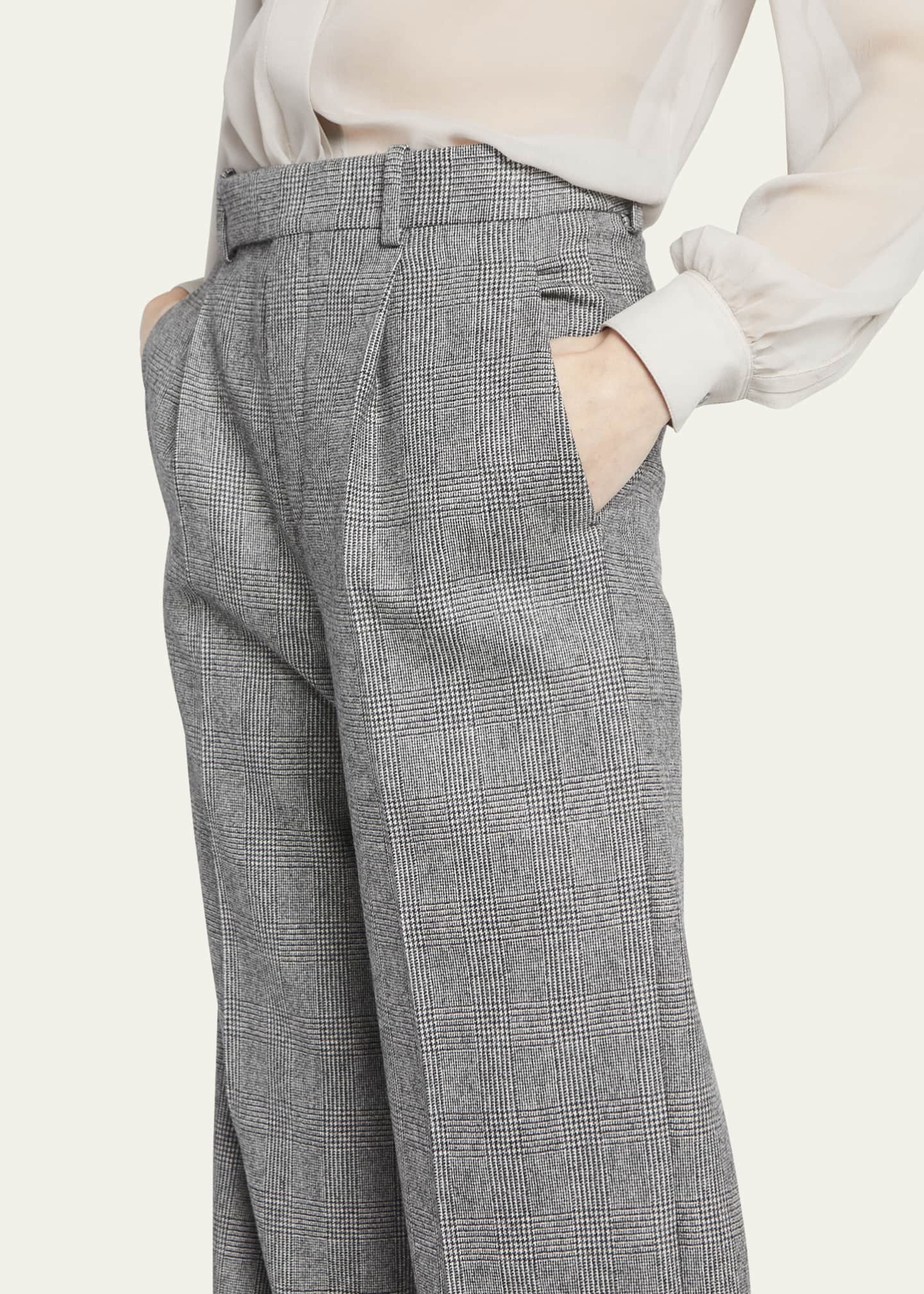 Saint Laurent Wide-Leg Micro-Check Wool Trousers - Bergdorf Goodman