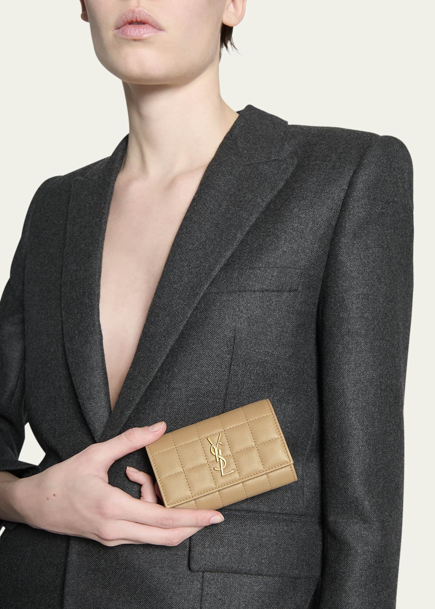 Saint Laurent Cassandra YSL Card Holder in Quilted Leather - Bergdorf ...