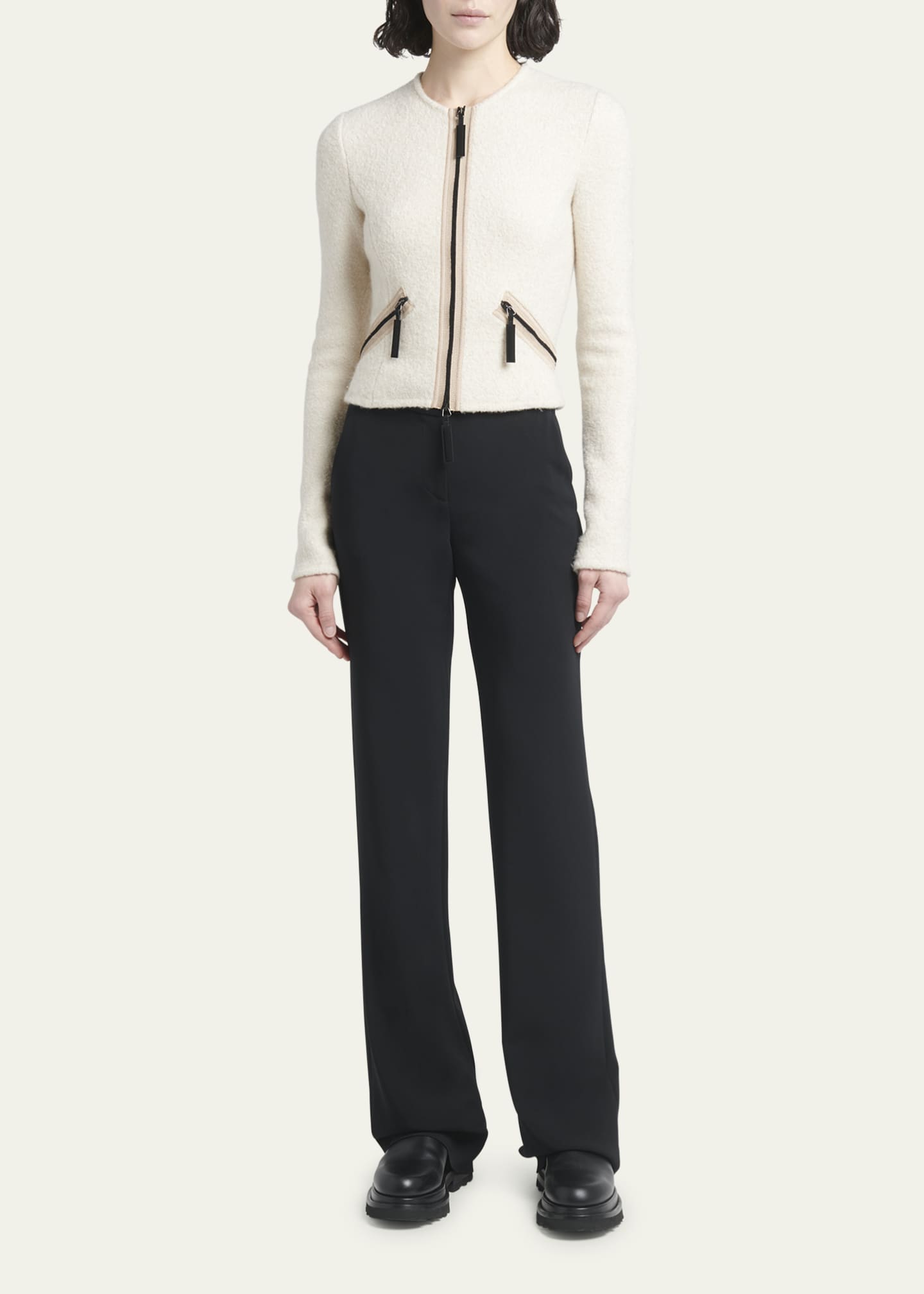 Giorgio Armani Contrast Grosgrain Zip-Front Cashmere Silk Jacket ...