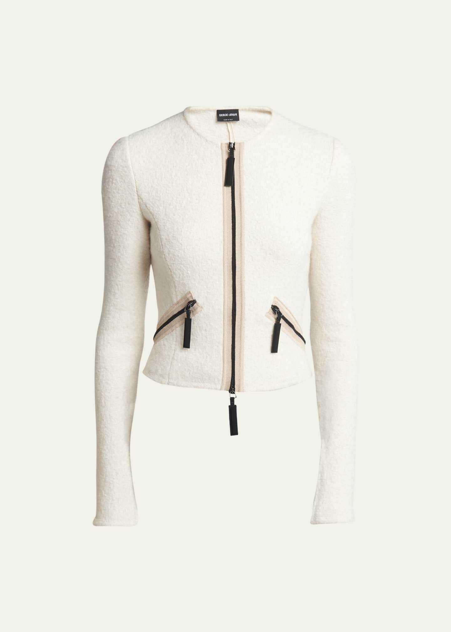 Giorgio Armani Contrast Grosgrain Zip-Front Cashmere Silk Jacket ...