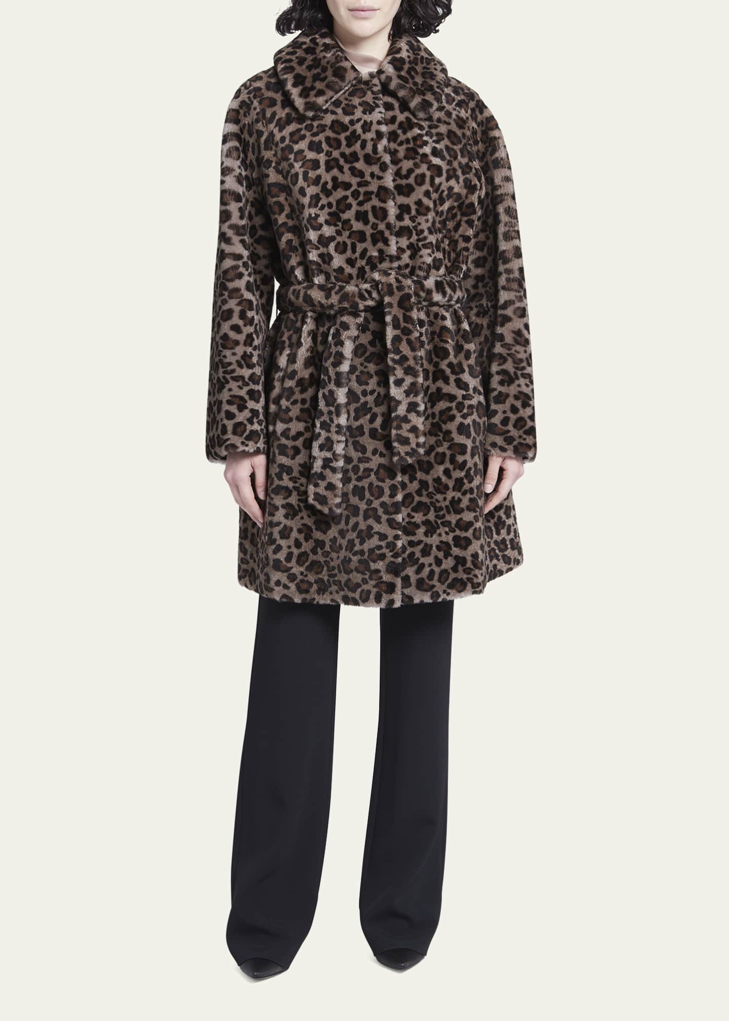 Giorgio Armani Leopard Print Shearling Belted Wrap Coat - Bergdorf Goodman