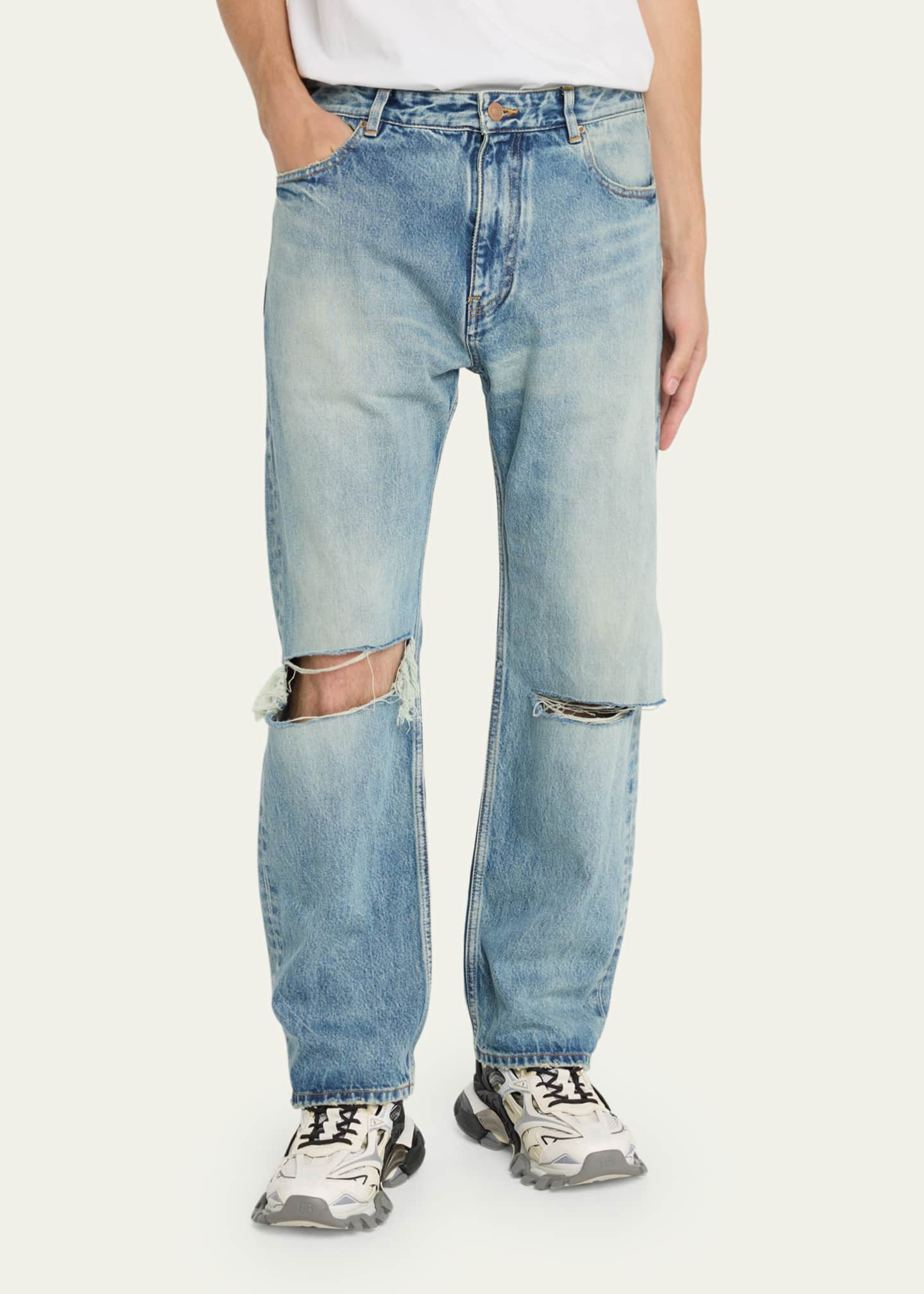 Balenciaga Men's Loose Knee-Rip Jeans - Bergdorf Goodman