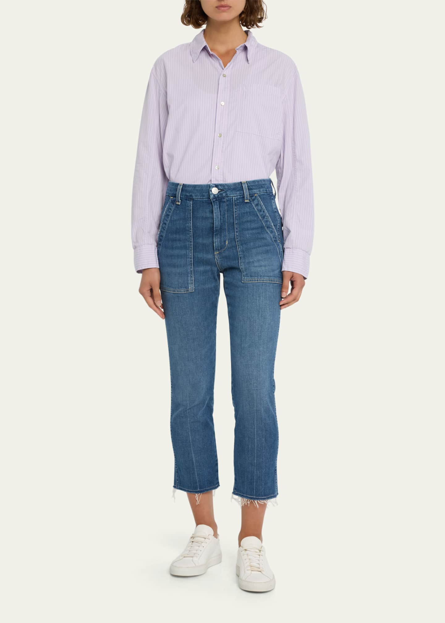 AMO Denim Easy Straight Crop Army Jeans - Bergdorf Goodman