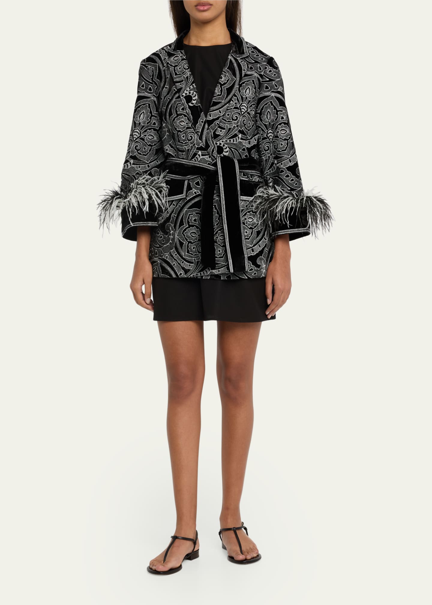 Kobi Halperin Tanner Embroidered Feather-Trim Wrap Jacket - Bergdorf Goodman
