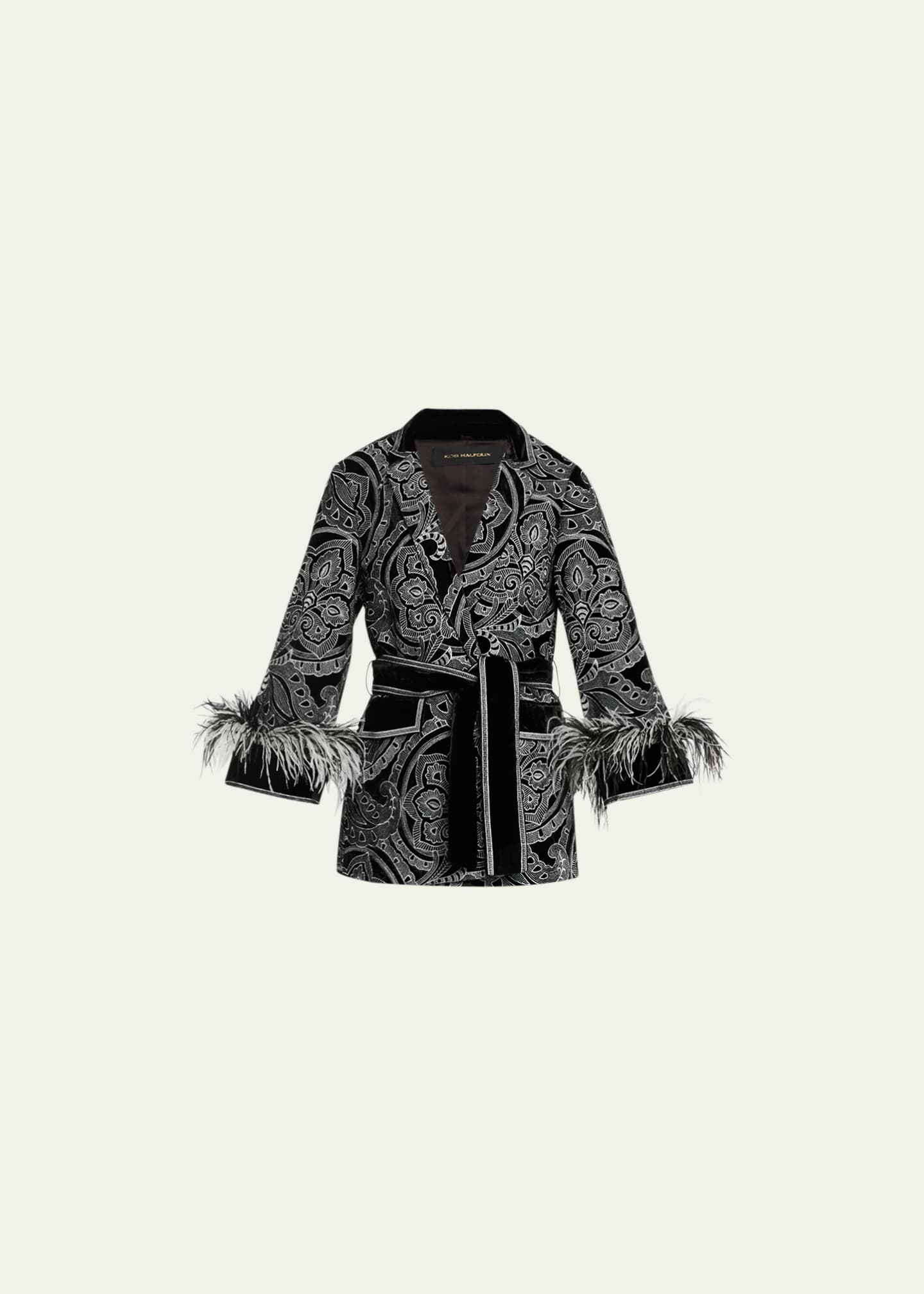 Kobi Halperin Tanner Embroidered Feather-Trim Wrap Jacket - Bergdorf Goodman