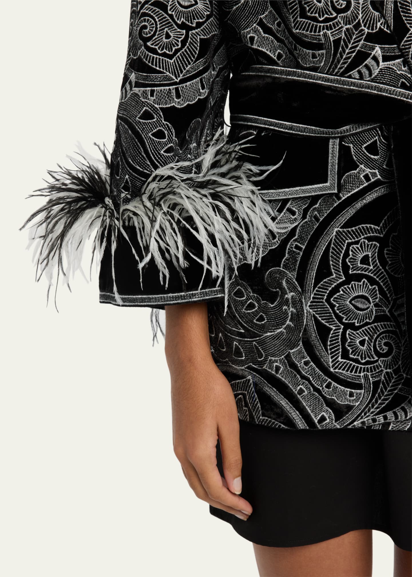 Kobi Halperin Tanner Embroidered Feather-Trim Wrap Jacket - Bergdorf Goodman