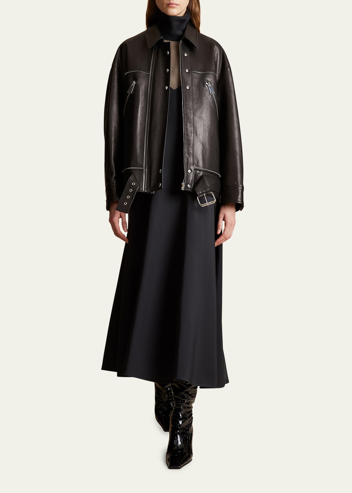 Khaite Herman Zipper Belted Leather Moto Jacket - Bergdorf Goodman