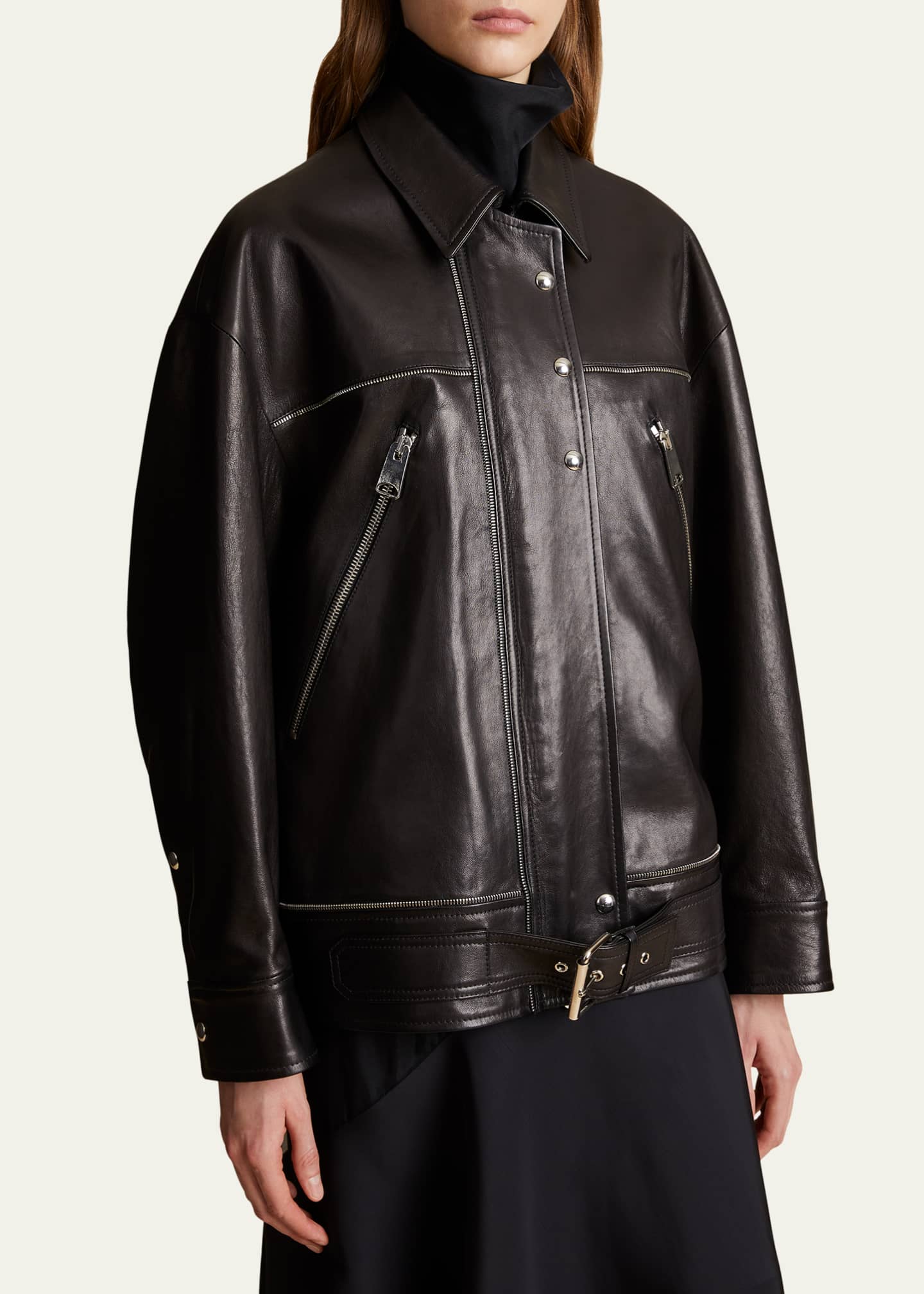 Khaite Herman Zipper Belted Leather Moto Jacket - Bergdorf Goodman