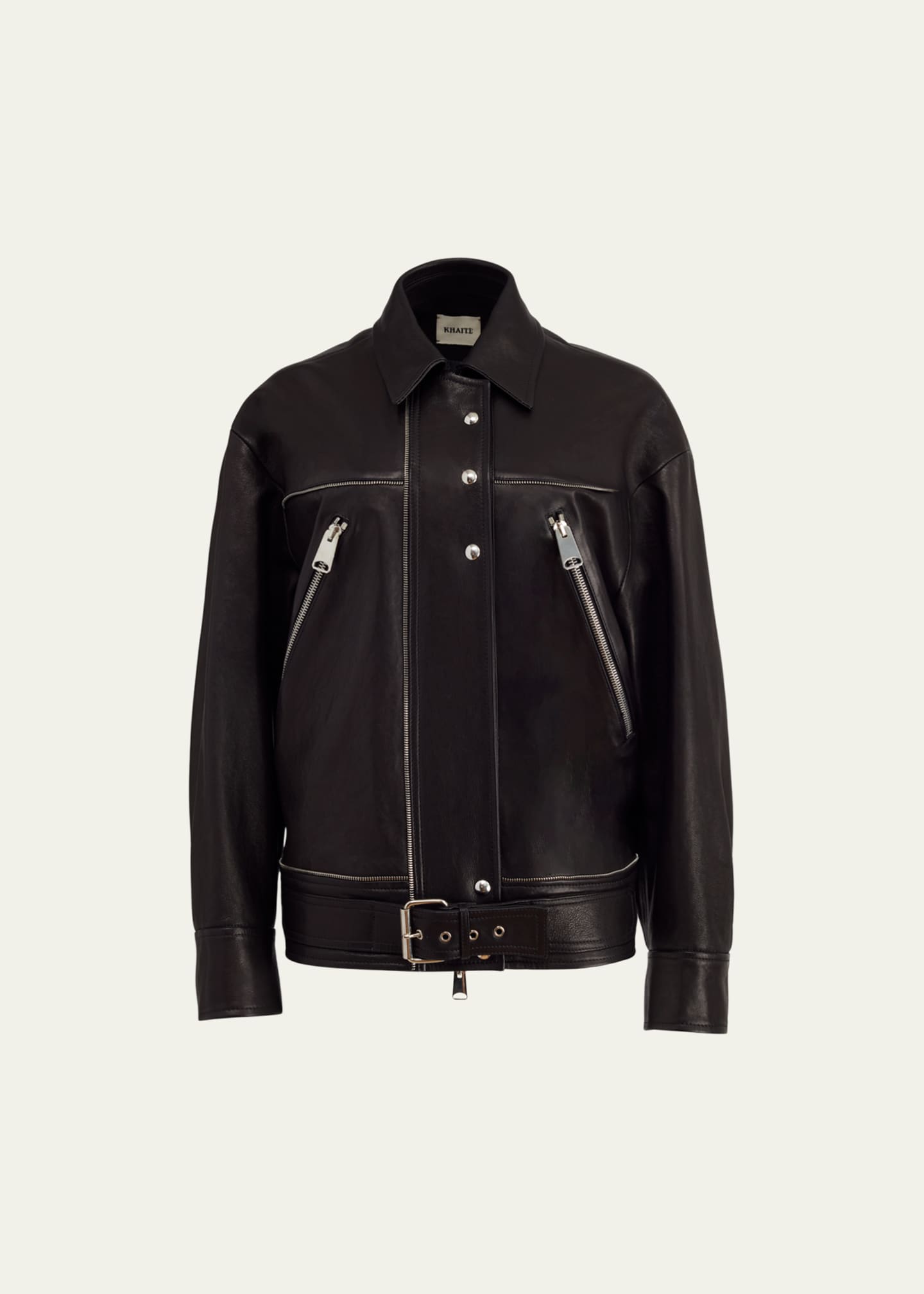Khaite Herman Zipper Belted Leather Moto Jacket - Bergdorf Goodman