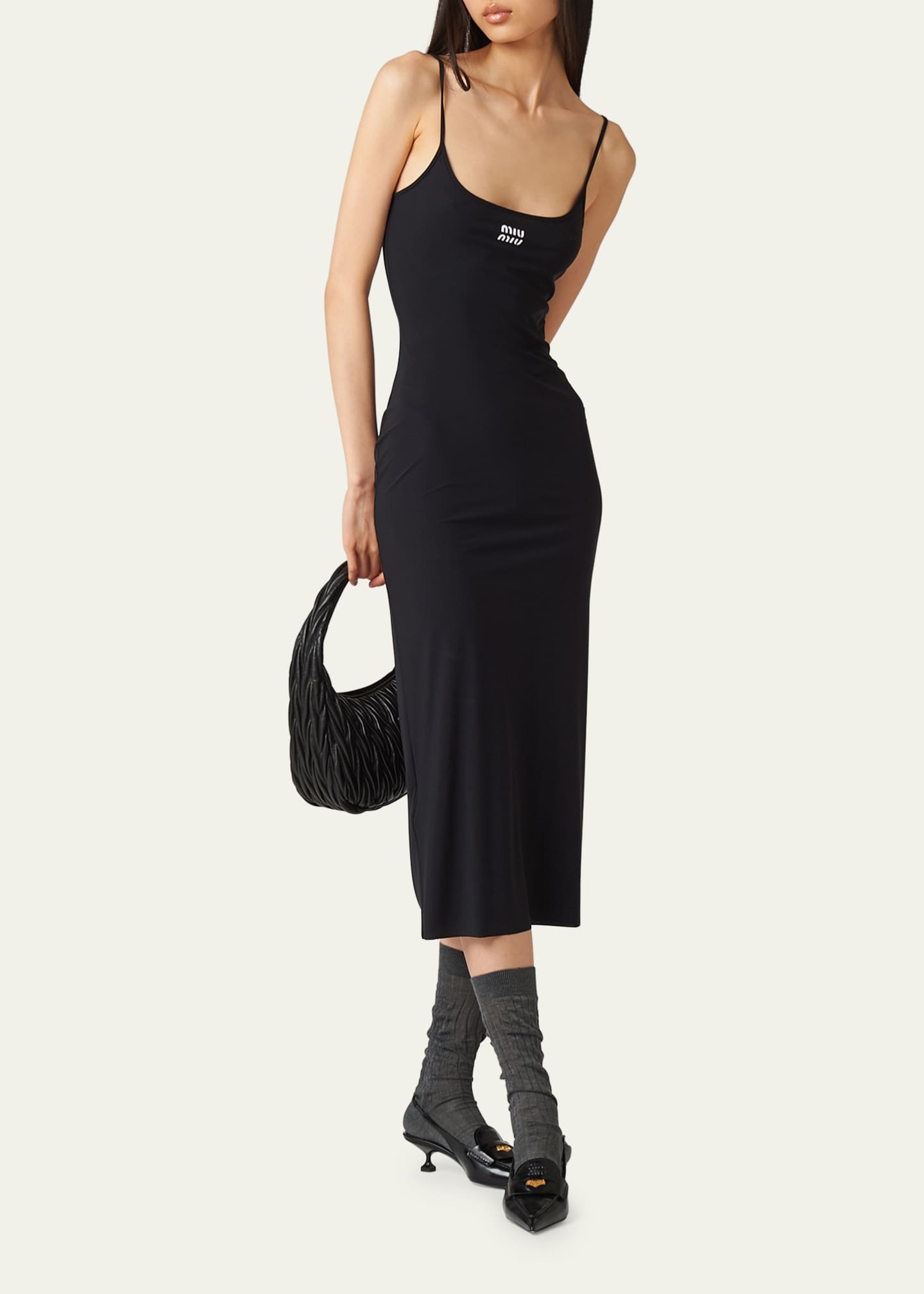 Miu Miu Logo-Print Jersey Midi Dress - Bergdorf Goodman