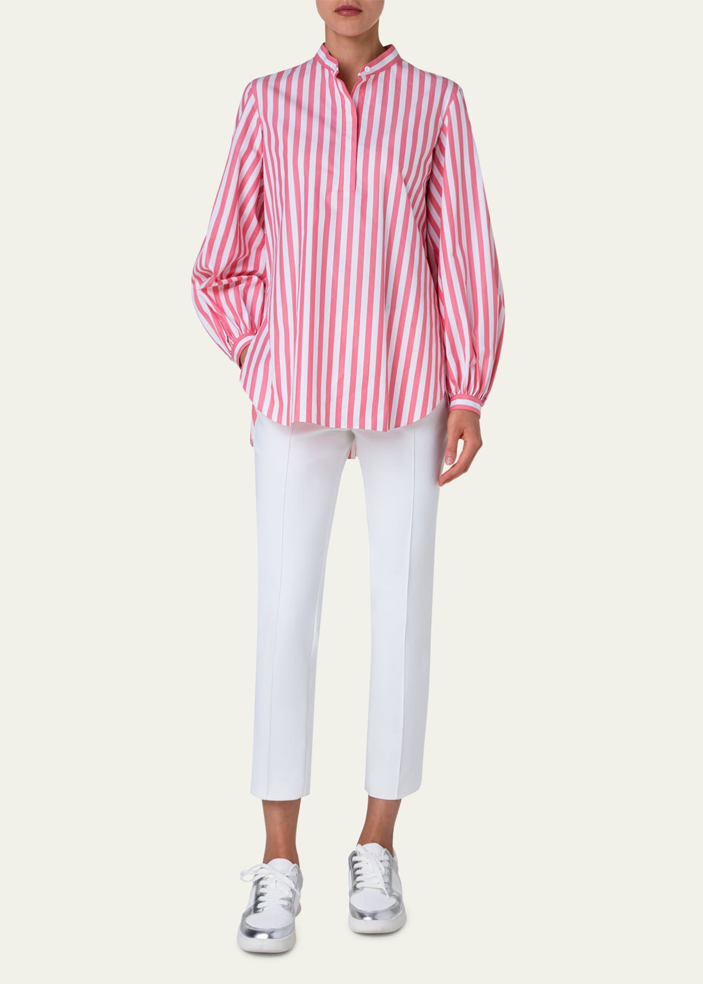 Akris punto Kodak Striped Cotton Polo Blouse - Bergdorf Goodman