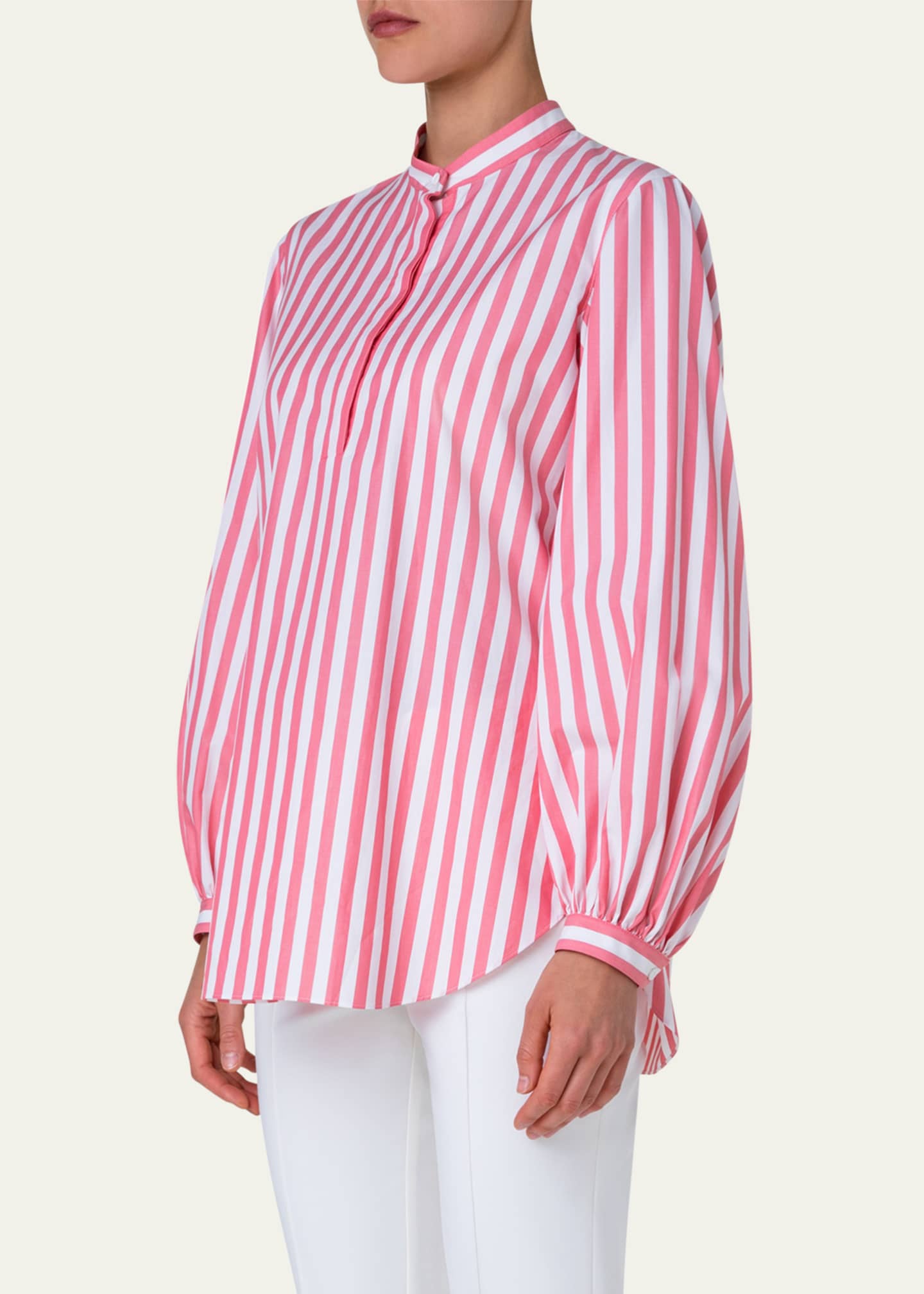 Akris punto Kodak Striped Cotton Polo Blouse - Bergdorf Goodman