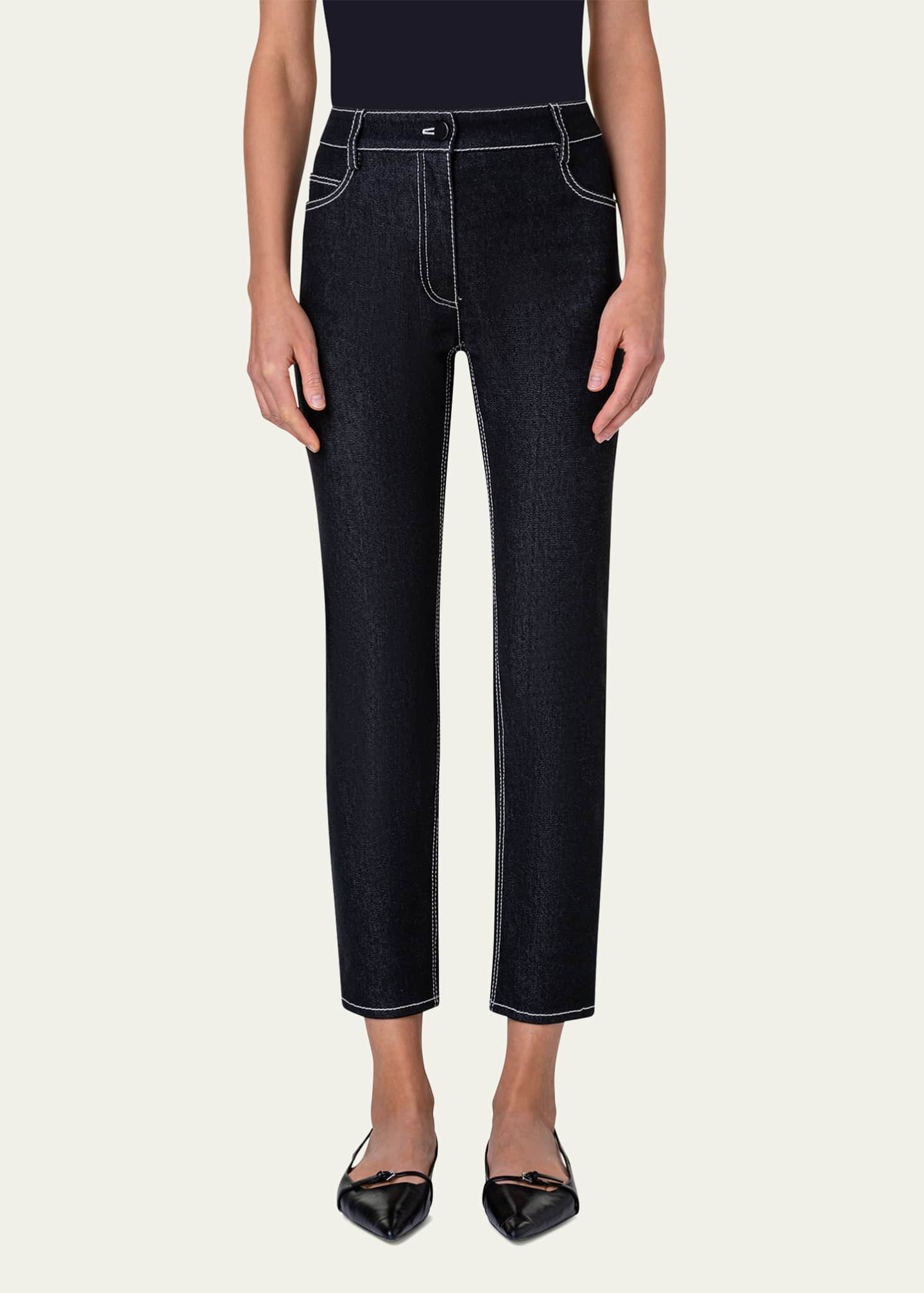 Akris punto Maru Contrast-Stitch Slim-Leg Ankle Denim Pants - Bergdorf ...