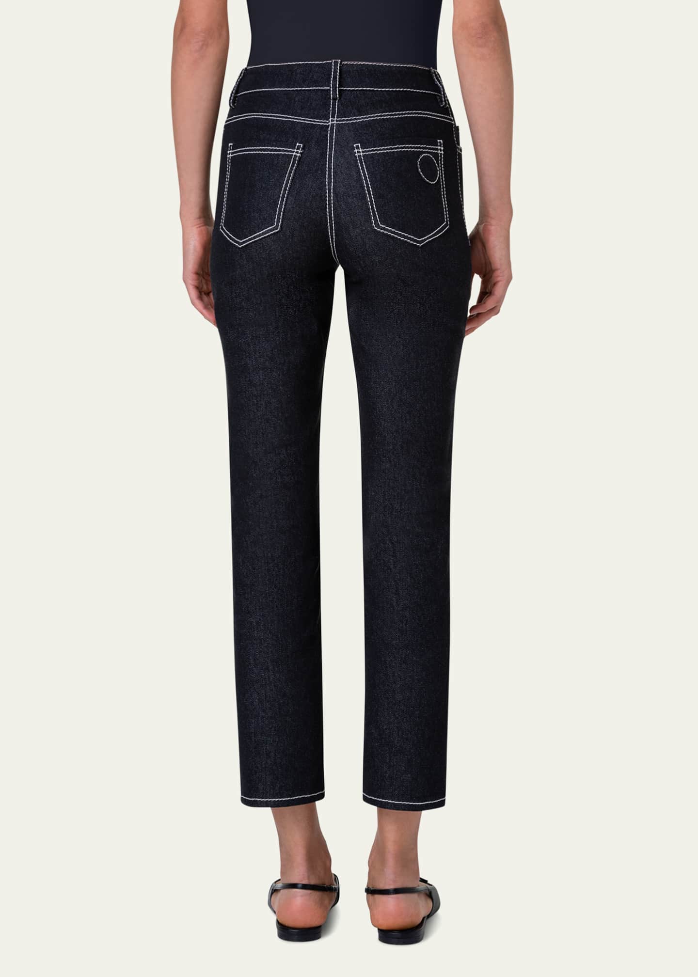 Akris punto Maru Contrast-Stitch Slim-Leg Ankle Denim Pants - Bergdorf ...