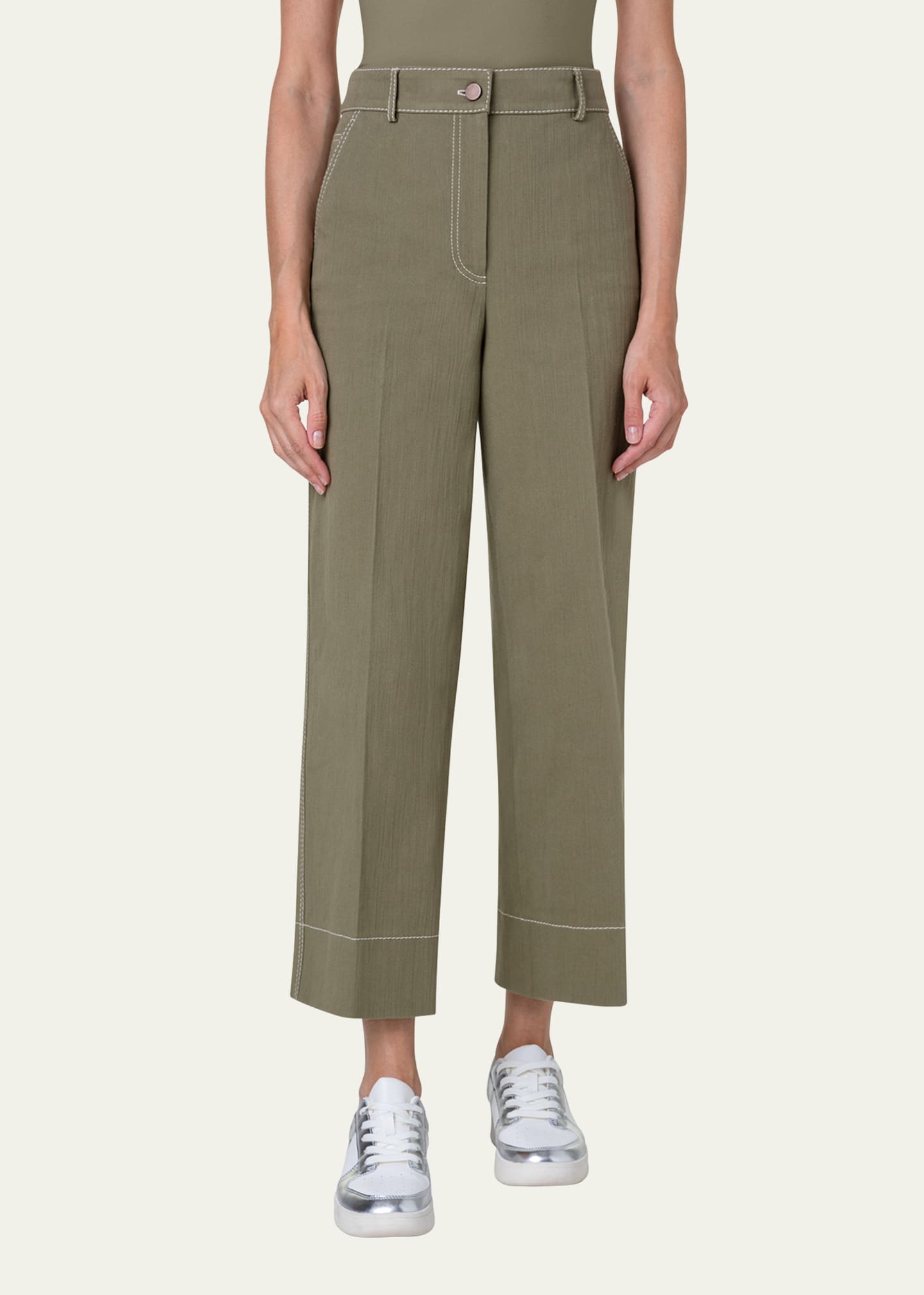 Akris Punto Chiara Contrast Stitch Wide Leg Ankle Denim Pants
