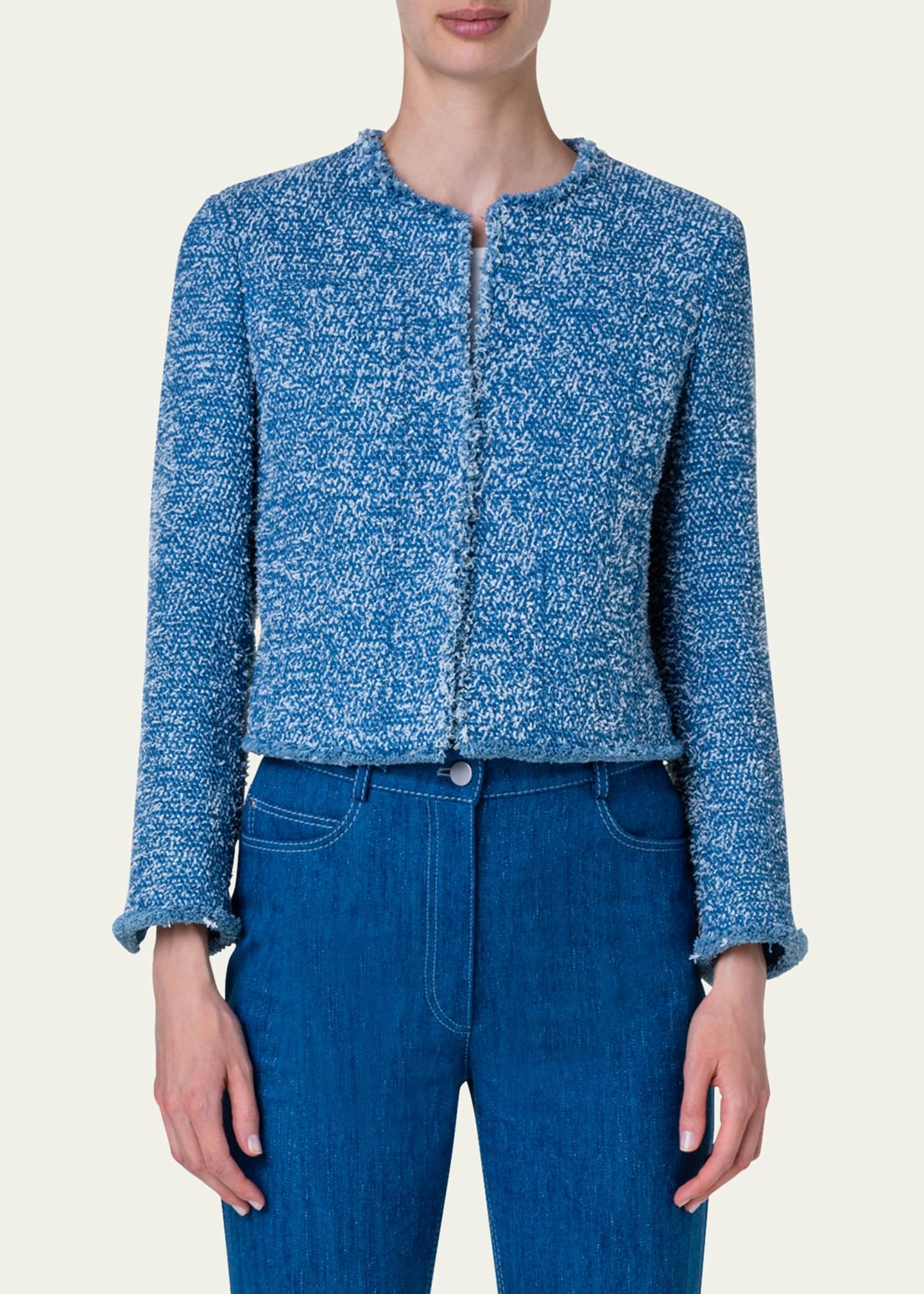Akris punto Fringe Denim Tweed Boxy Cropped Jacket - Bergdorf Goodman