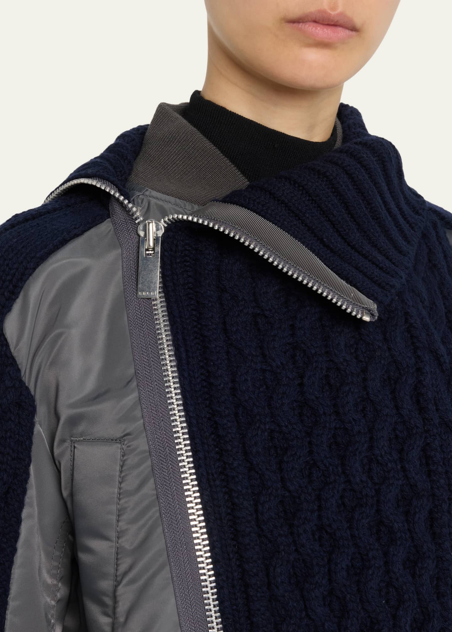SACAI Cable Knit Nylon Zip Bomber Jacket - Bergdorf Goodman