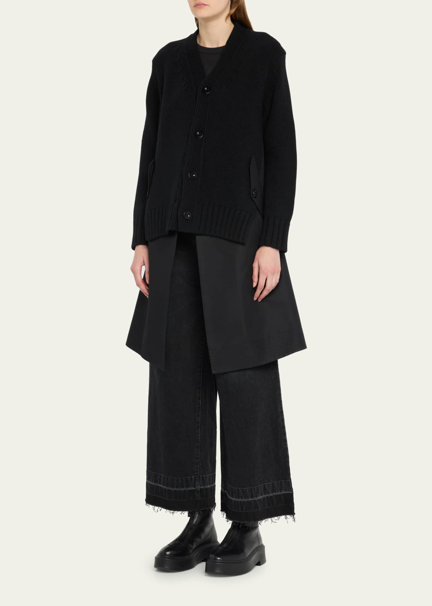 SACAI Layered Long Knit Cardigan - Bergdorf Goodman