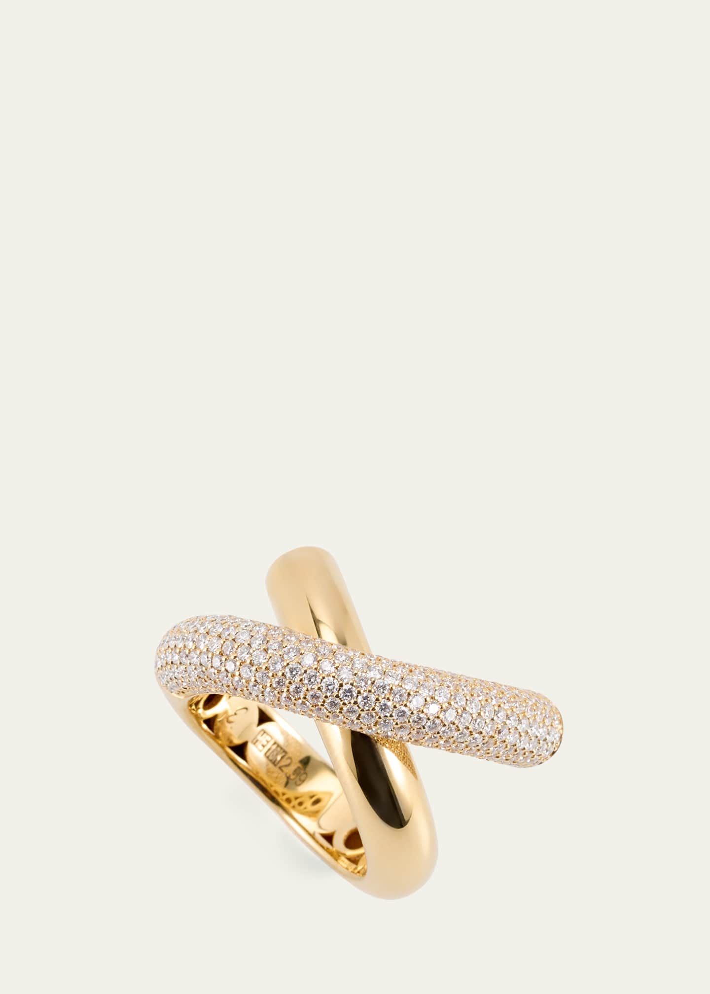 ENGELBERT The Cross Loop Ring, Big, Half Pave in Yellow Gold and White Diamonds - Bergdorf Goodman