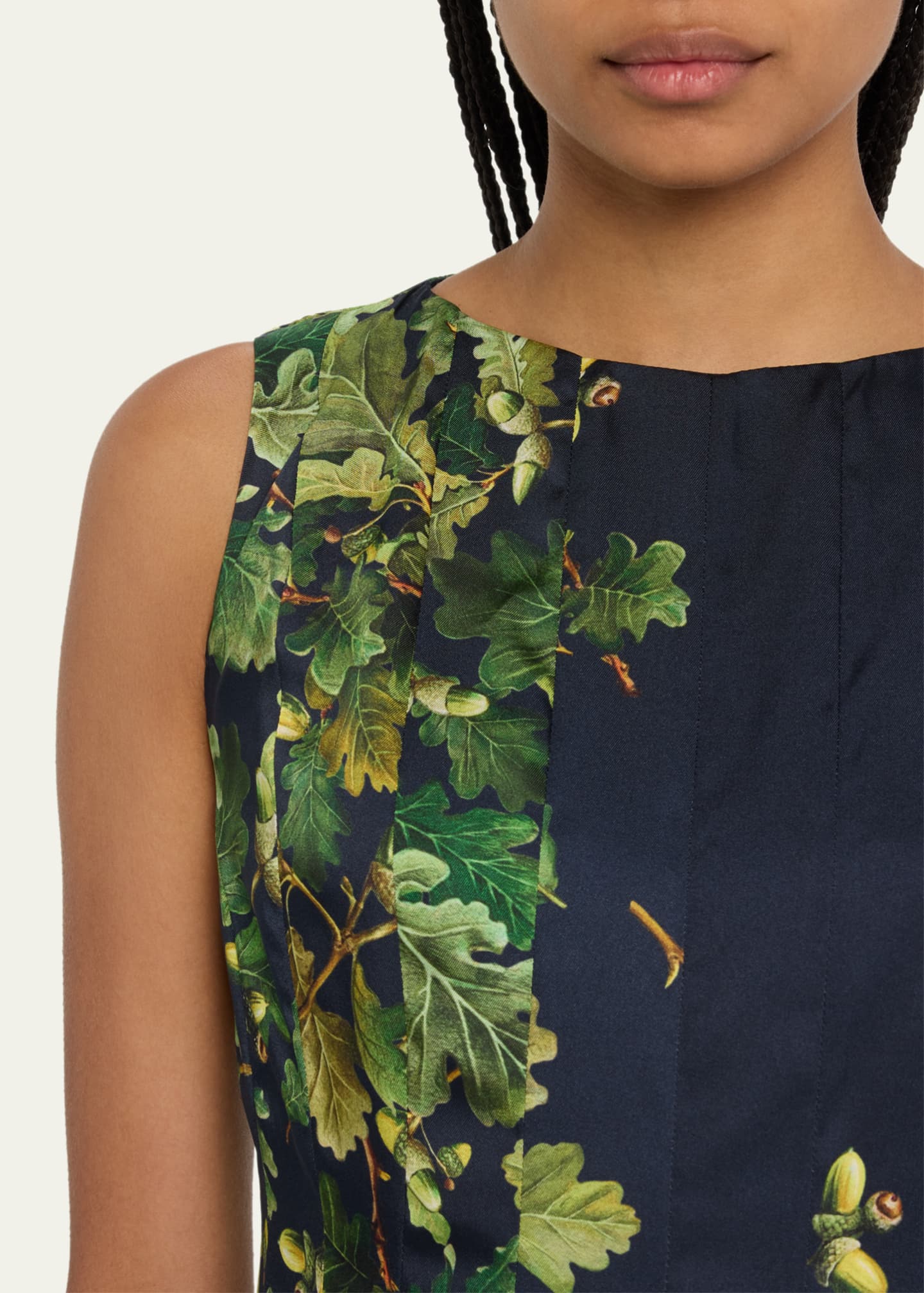 Oscar de la Renta Acorn-Print Cady Inset Pleated Midi Dress - Bergdorf ...