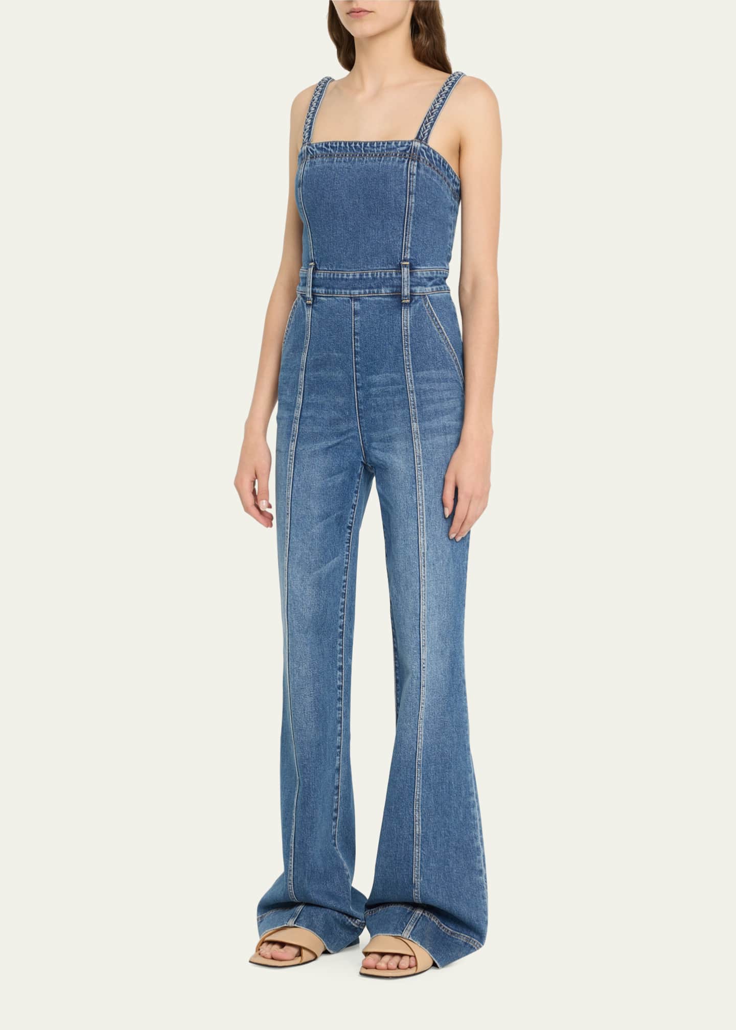 Alice + Olivia Melody Braid-Strap Wide-Leg Denim Jumpsuit - Bergdorf ...