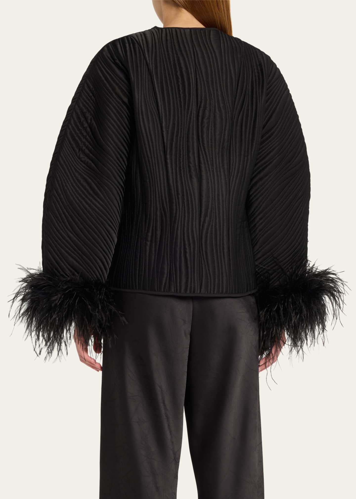 Sleeper Hebao Quilted Tie-Front Feather-Cuff Jacket - Bergdorf Goodman