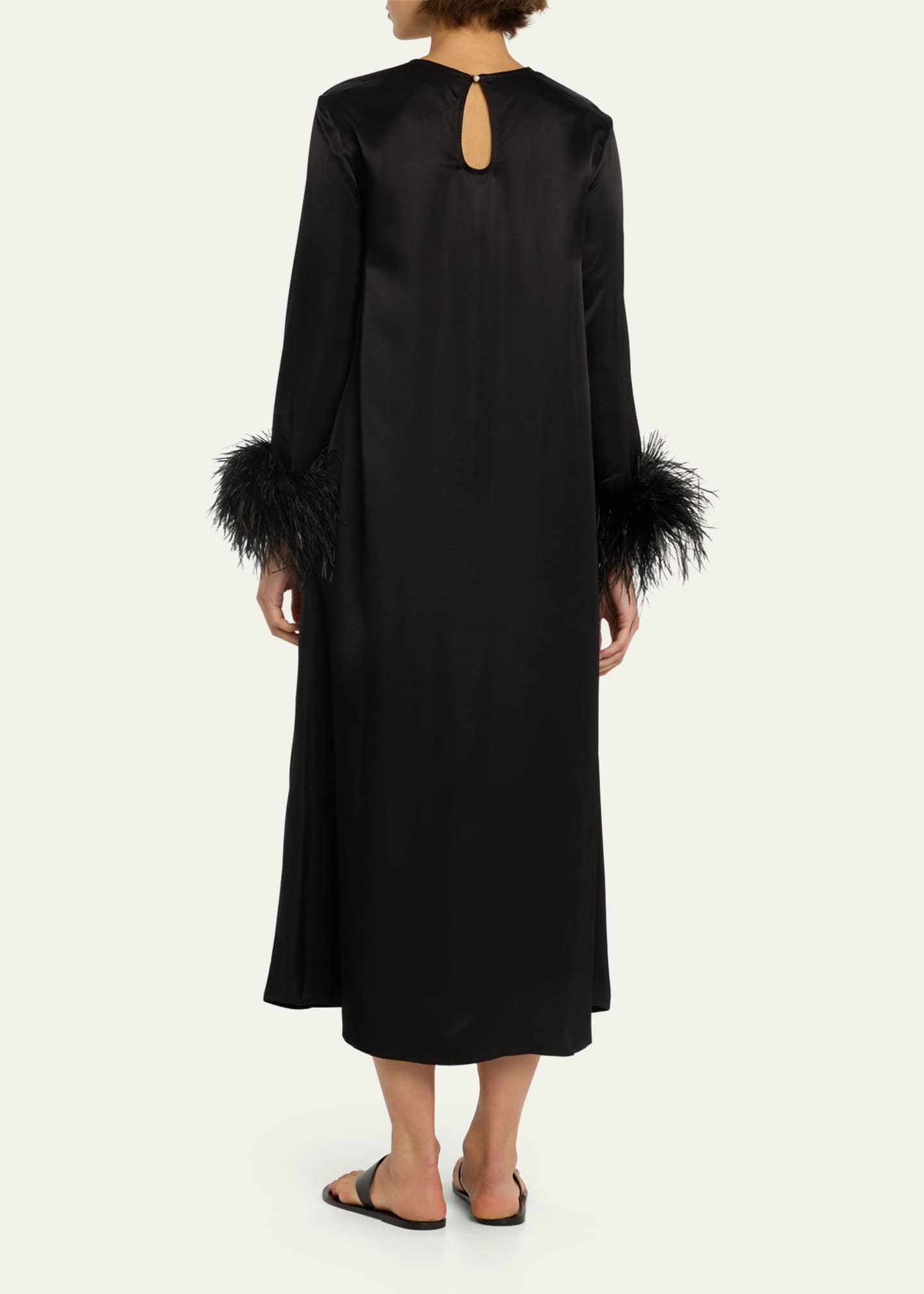 Sleeper Suzi Feather-Trim Long-Sleeve Maxi Nightgown - Bergdorf Goodman