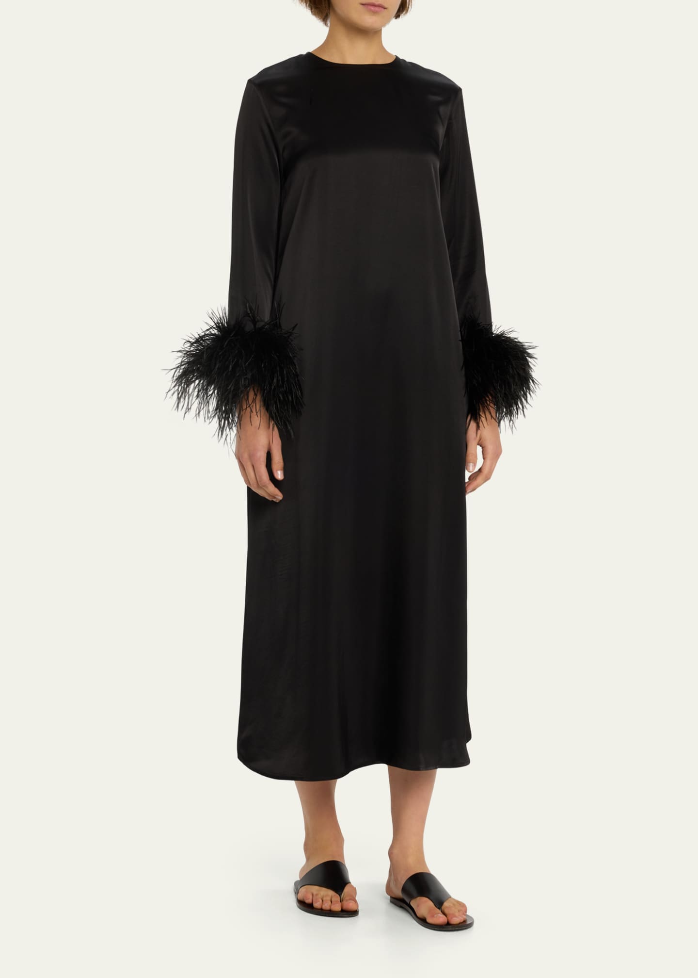 Sleeper Suzi Feather-Trim Long-Sleeve Maxi Nightgown - Bergdorf Goodman