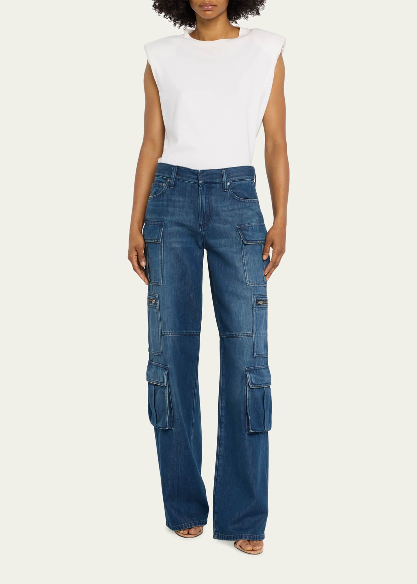 Alice Olivia Cay Baggy Denim Cargo Pants