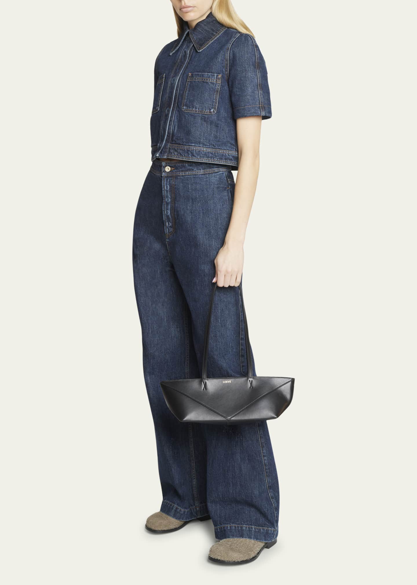 Loewe Puzzle Fold Cropped Bag in Shiny Leather - Bergdorf Goodman