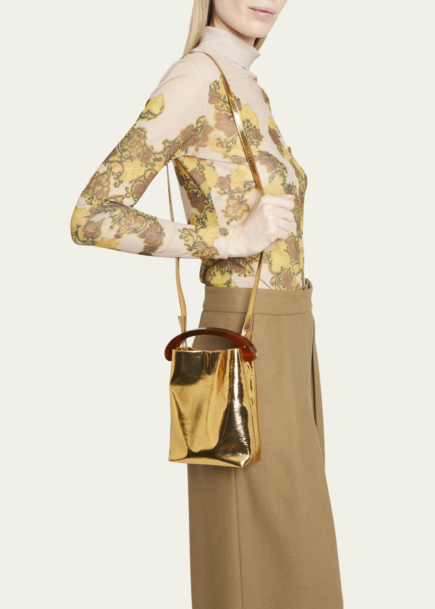 Dries Van Noten Crisp Metallic Napa Top-Handle Bag - Bergdorf Goodman