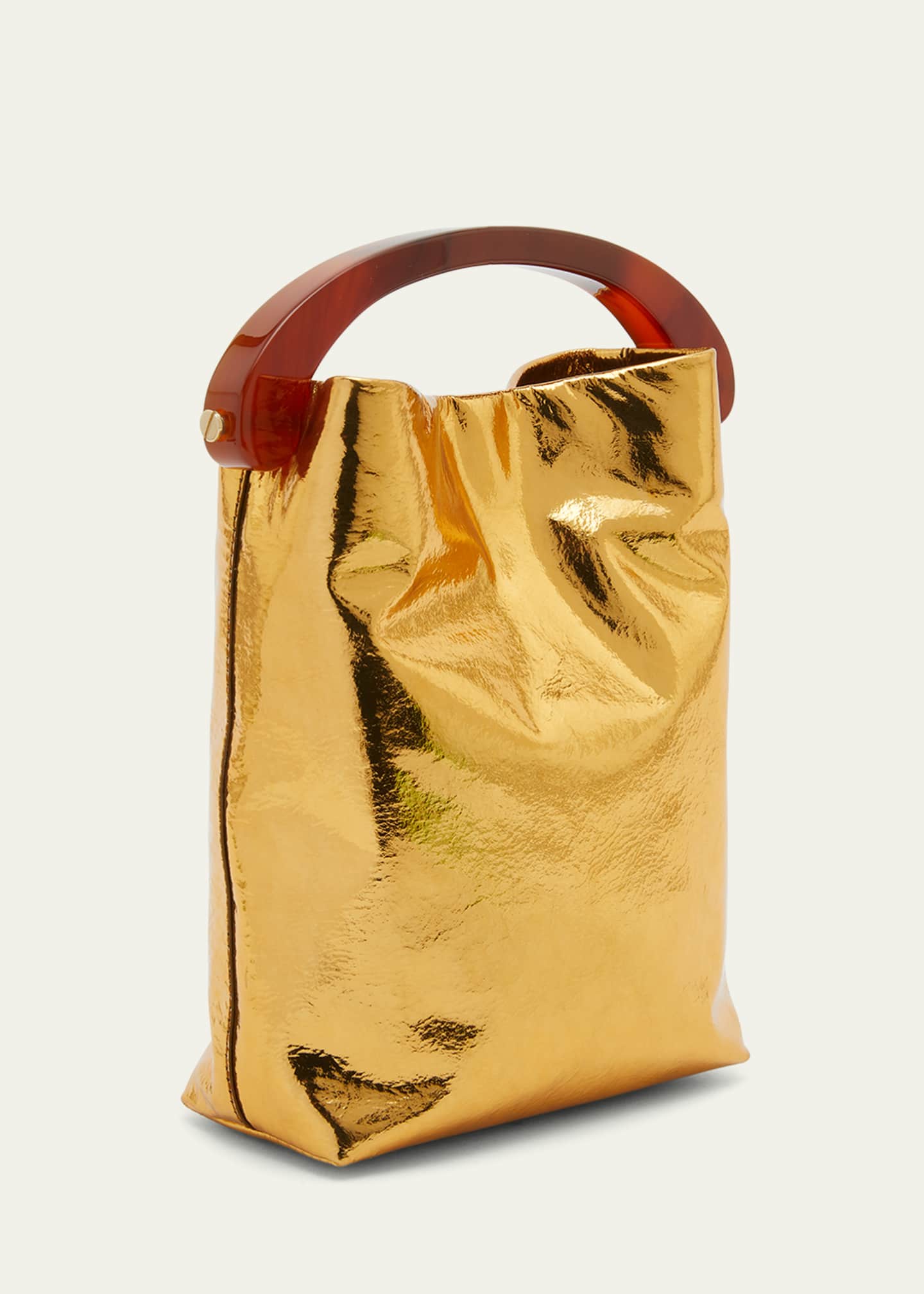 Dries Van Noten Crisp Metallic Napa Top-Handle Bag - Bergdorf Goodman