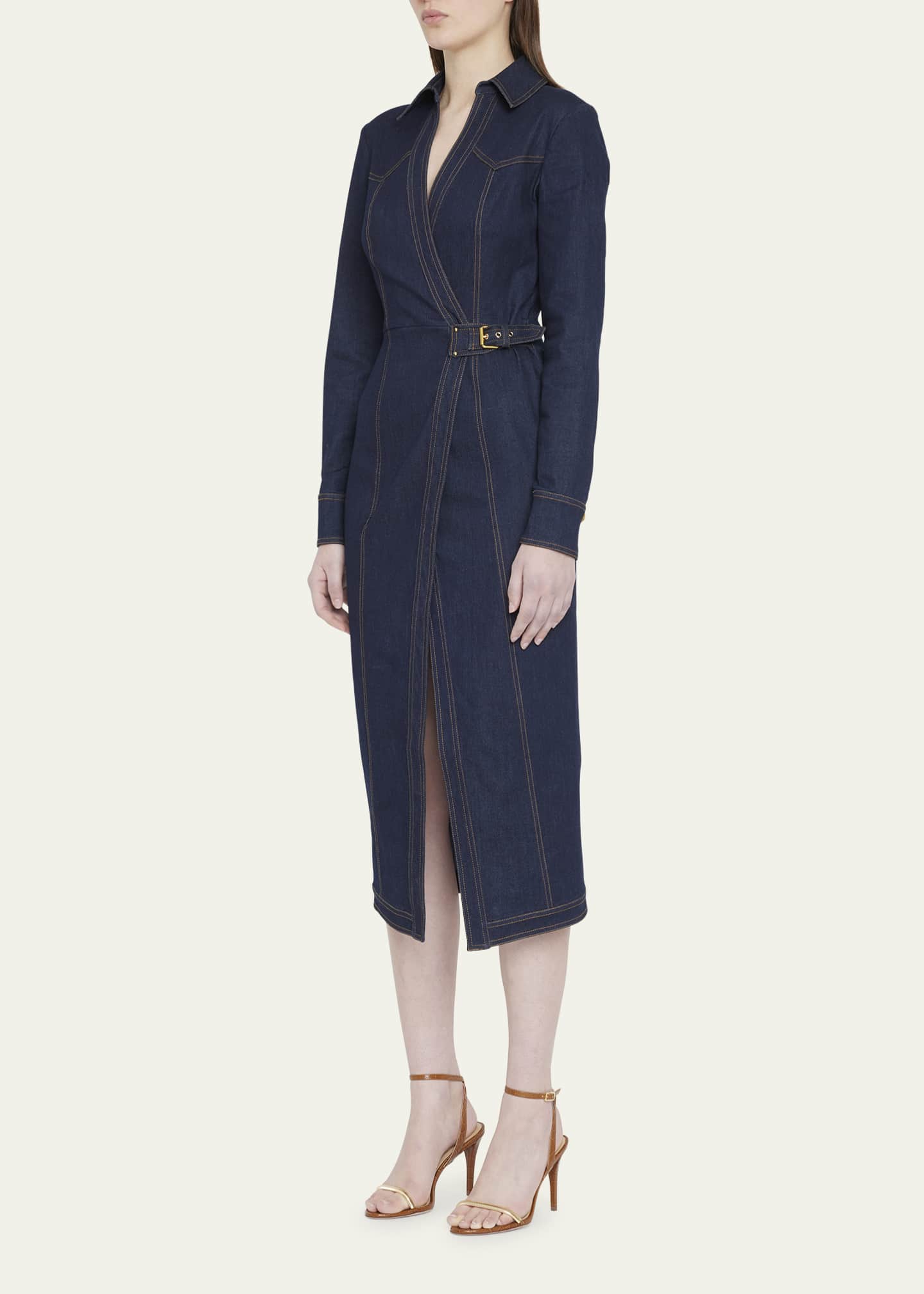 Veronica Beard Arlington Long-Sleeve Denim Midi Wrap Dress - Bergdorf ...