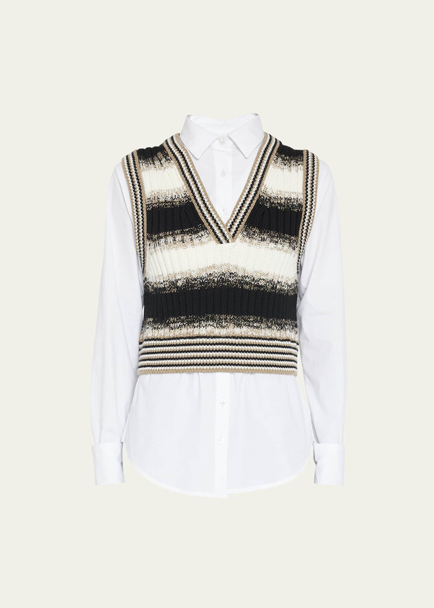 Veronica Beard Spear Mixed-Media Button-Front Vest Top - Bergdorf Goodman