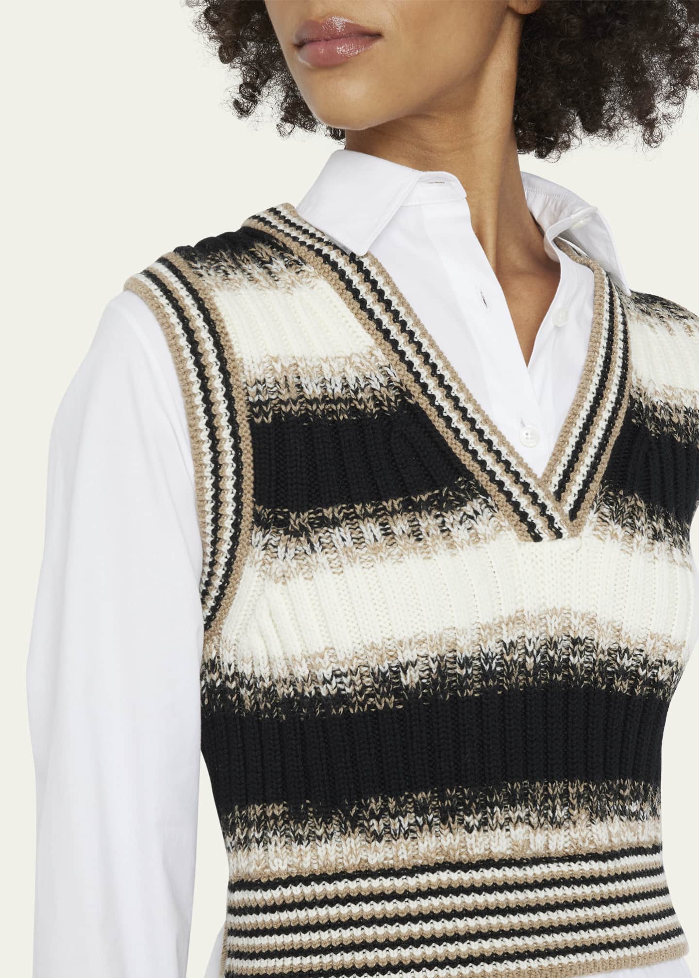 Veronica Beard Spear Mixed-Media Button-Front Vest Top - Bergdorf Goodman