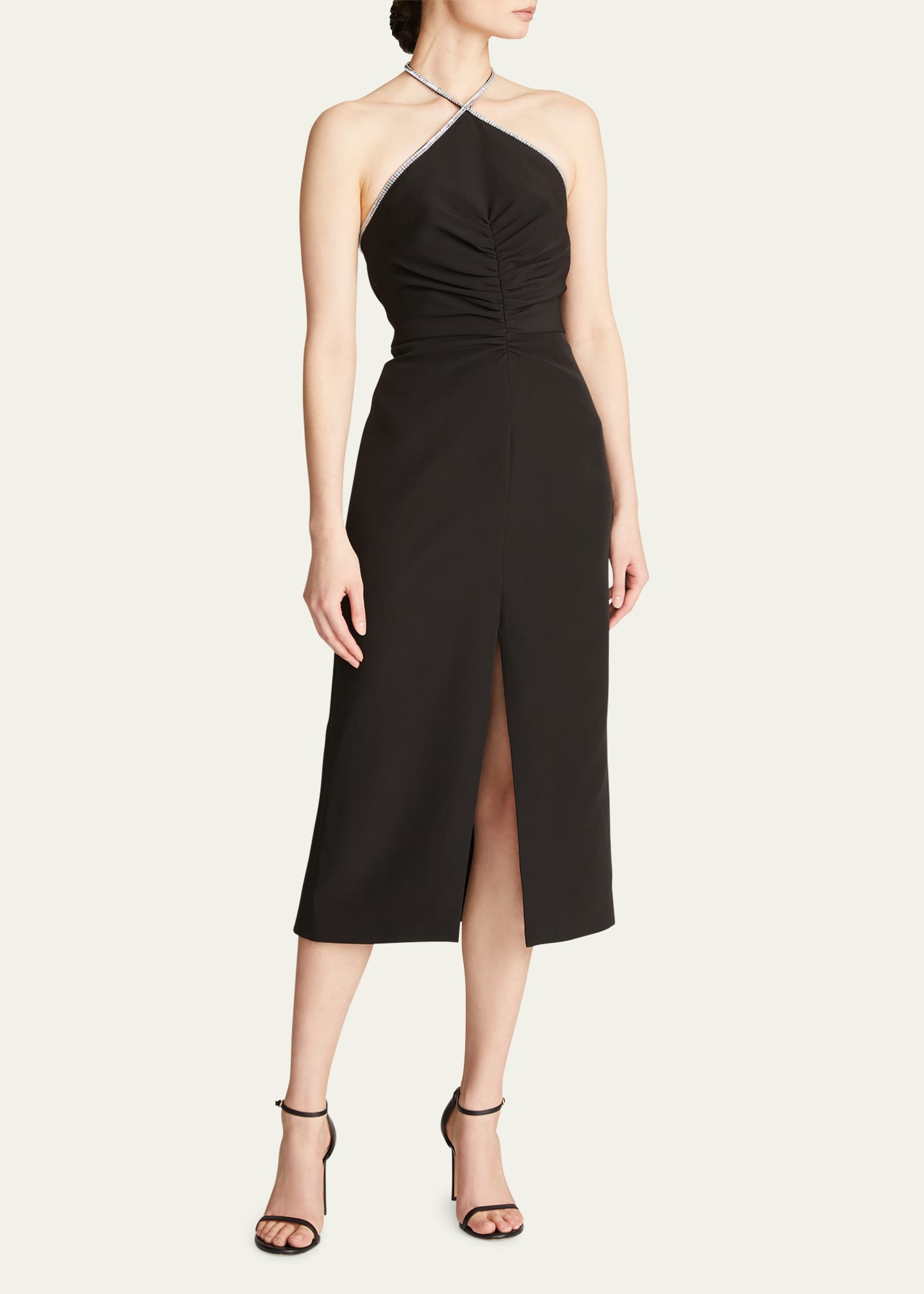 Halston Piper Crystal-Trim Crepe Midi Halter Dress - Bergdorf Goodman