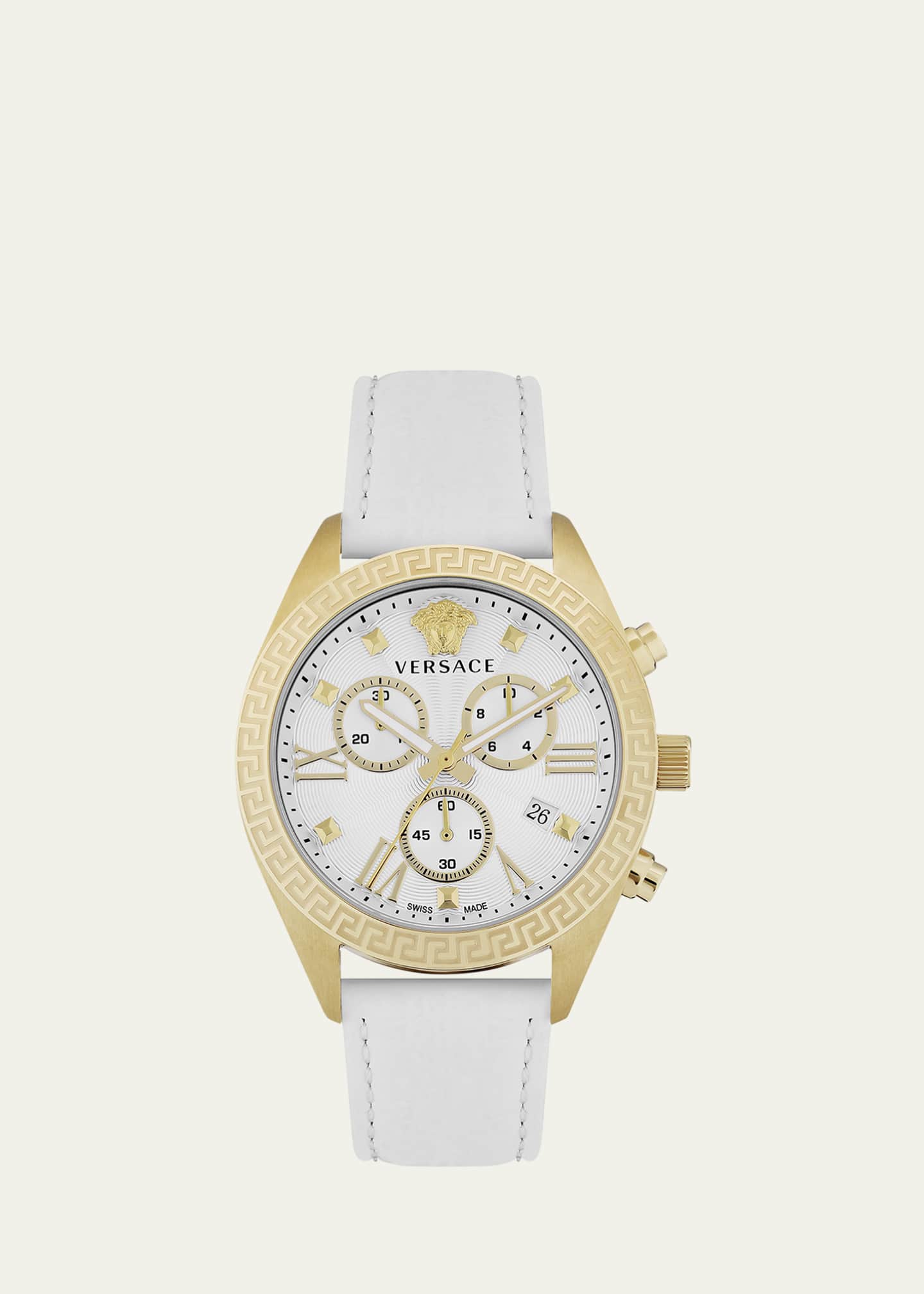 Versace 40mm Greca Chrono Watch with Leather Strap - Bergdorf Goodman
