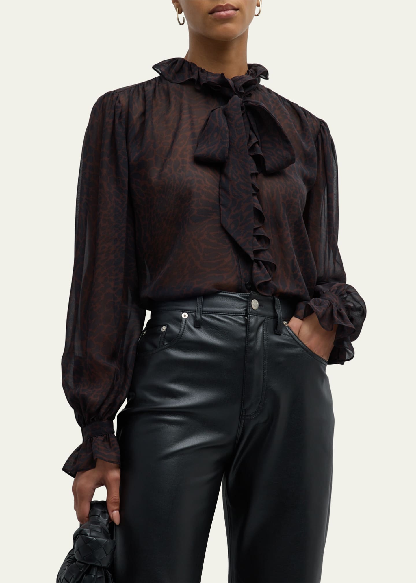 FRAME Animal Print Silk Ruffle-Front Blouse - Bergdorf Goodman
