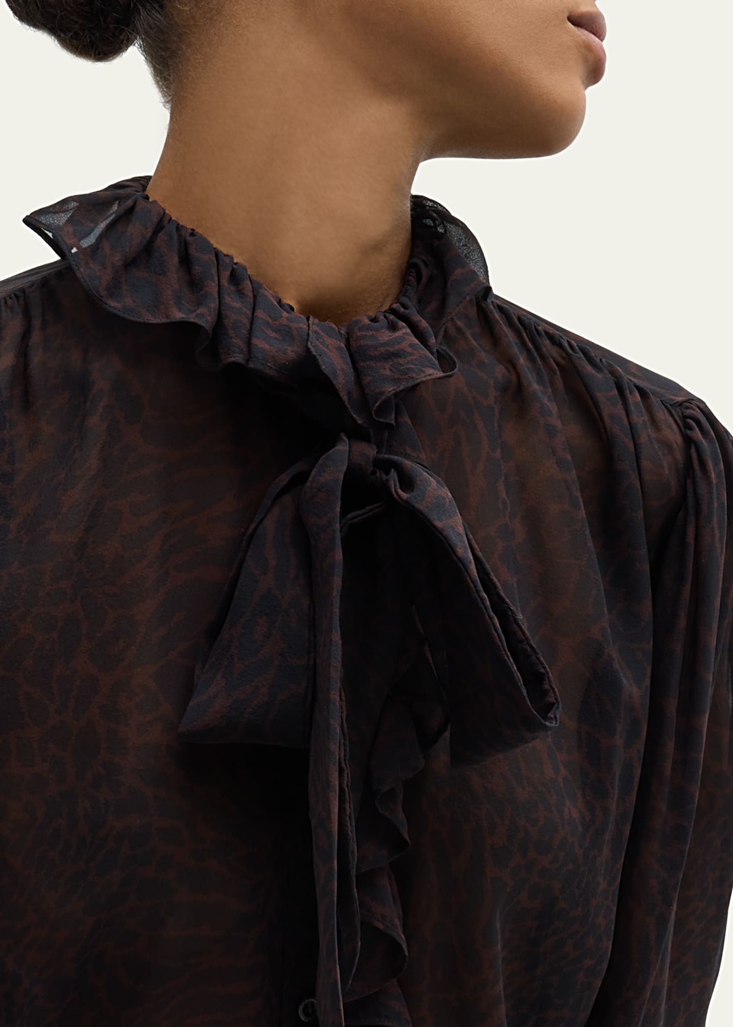 FRAME Animal Print Silk Ruffle-Front Blouse - Bergdorf Goodman
