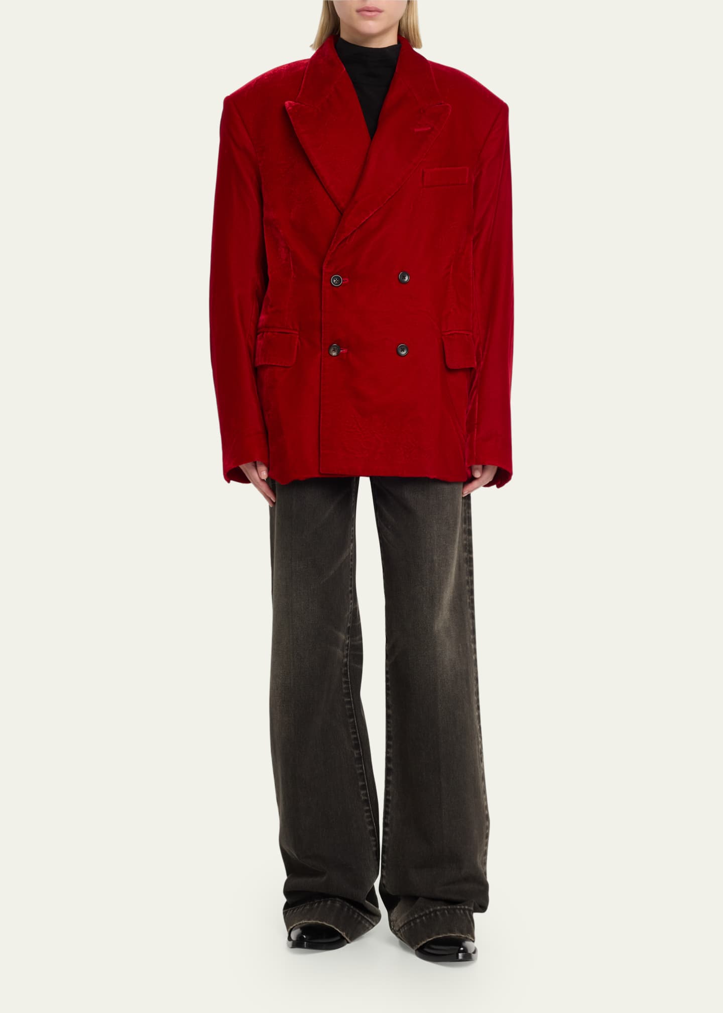 R13 Boxy Double-Breasted Ragged Velvet Blazer - Bergdorf Goodman