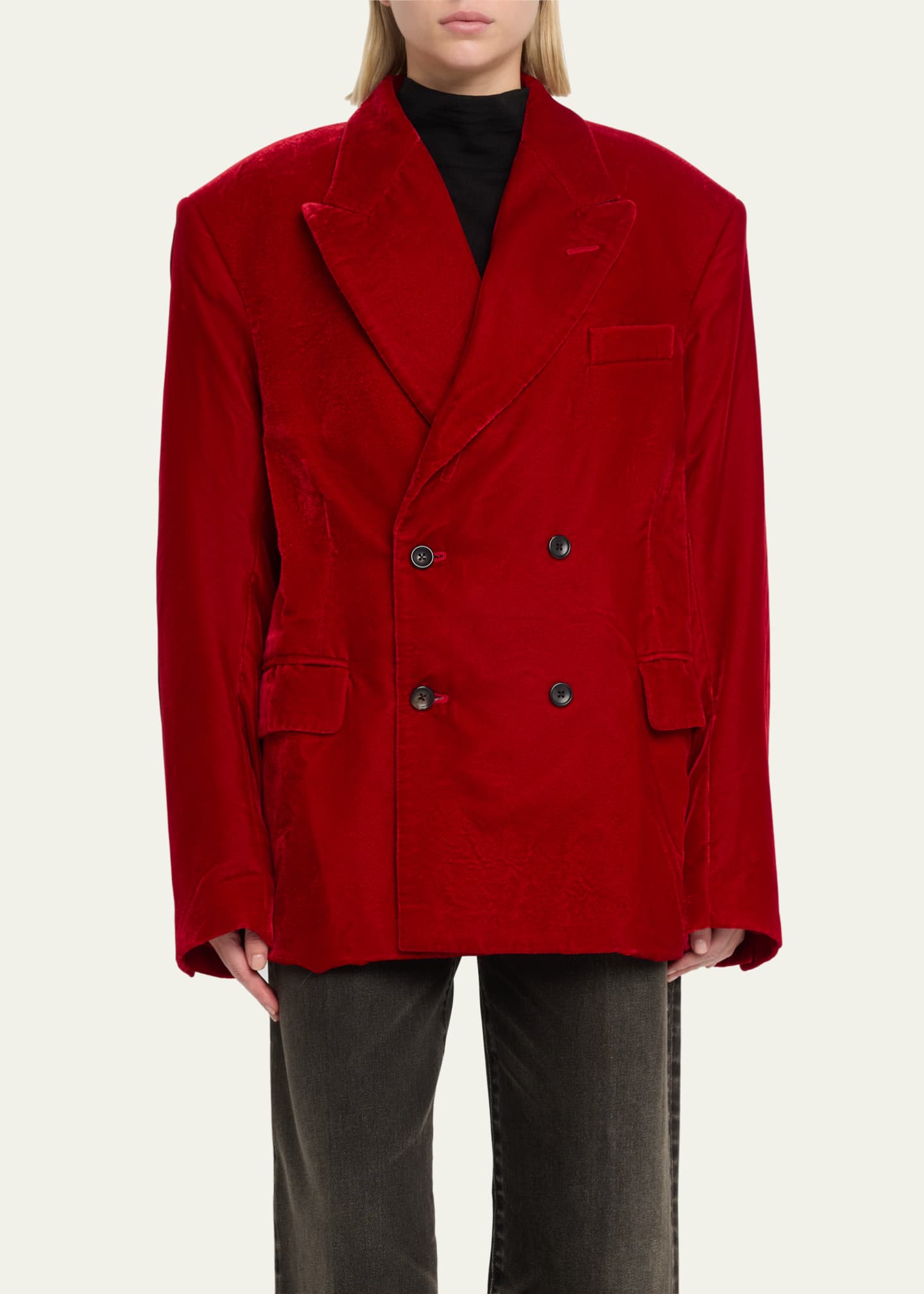 R13 Boxy Double-Breasted Ragged Velvet Blazer - Bergdorf Goodman