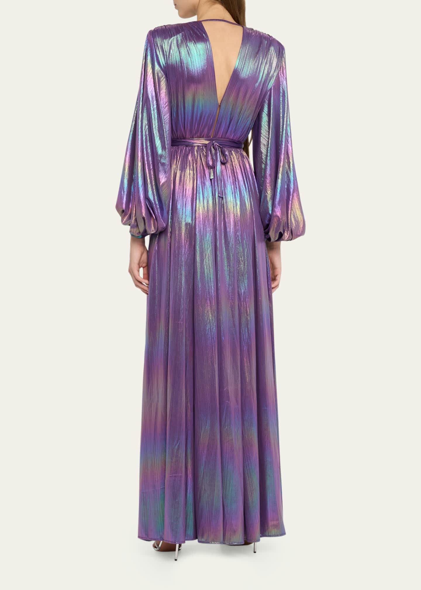 Bronx and Banco Zoe Deep V-Neck Metallic Empire Gown - Bergdorf Goodman
