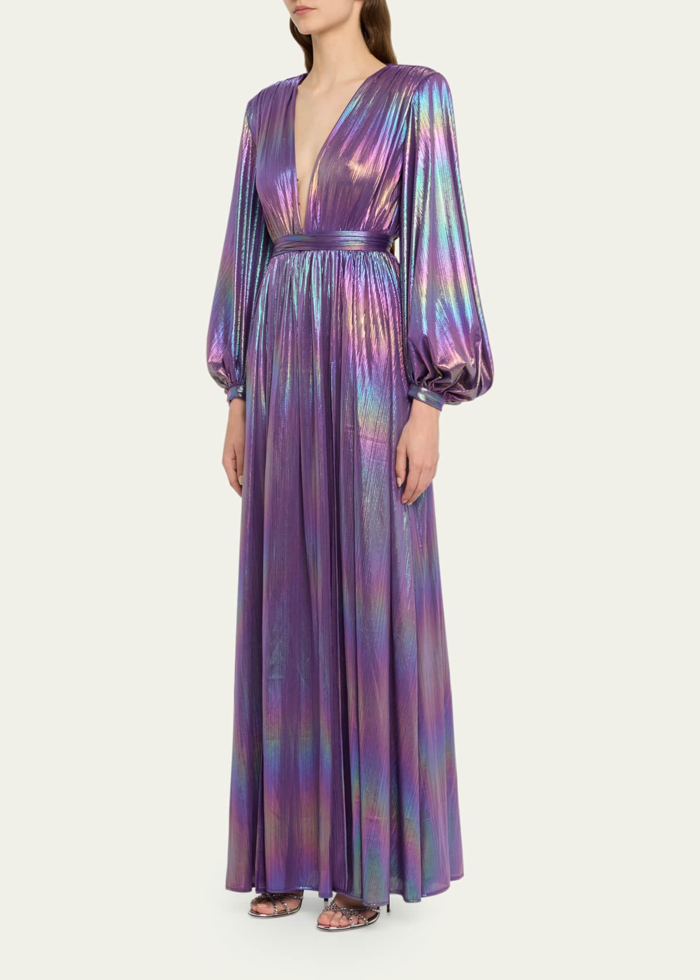 Bronx and Banco Zoe Deep V-Neck Metallic Empire Gown - Bergdorf Goodman