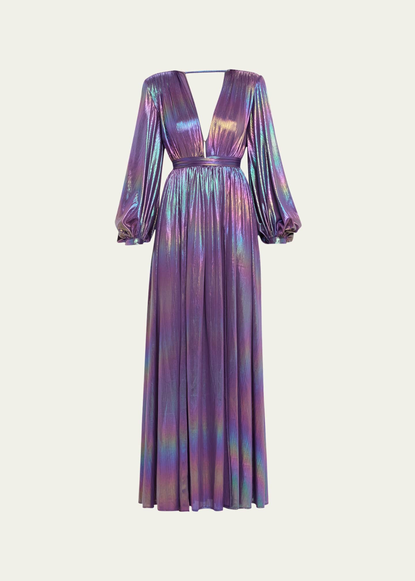 Bronx and Banco Zoe Deep V-Neck Metallic Empire Gown - Bergdorf Goodman