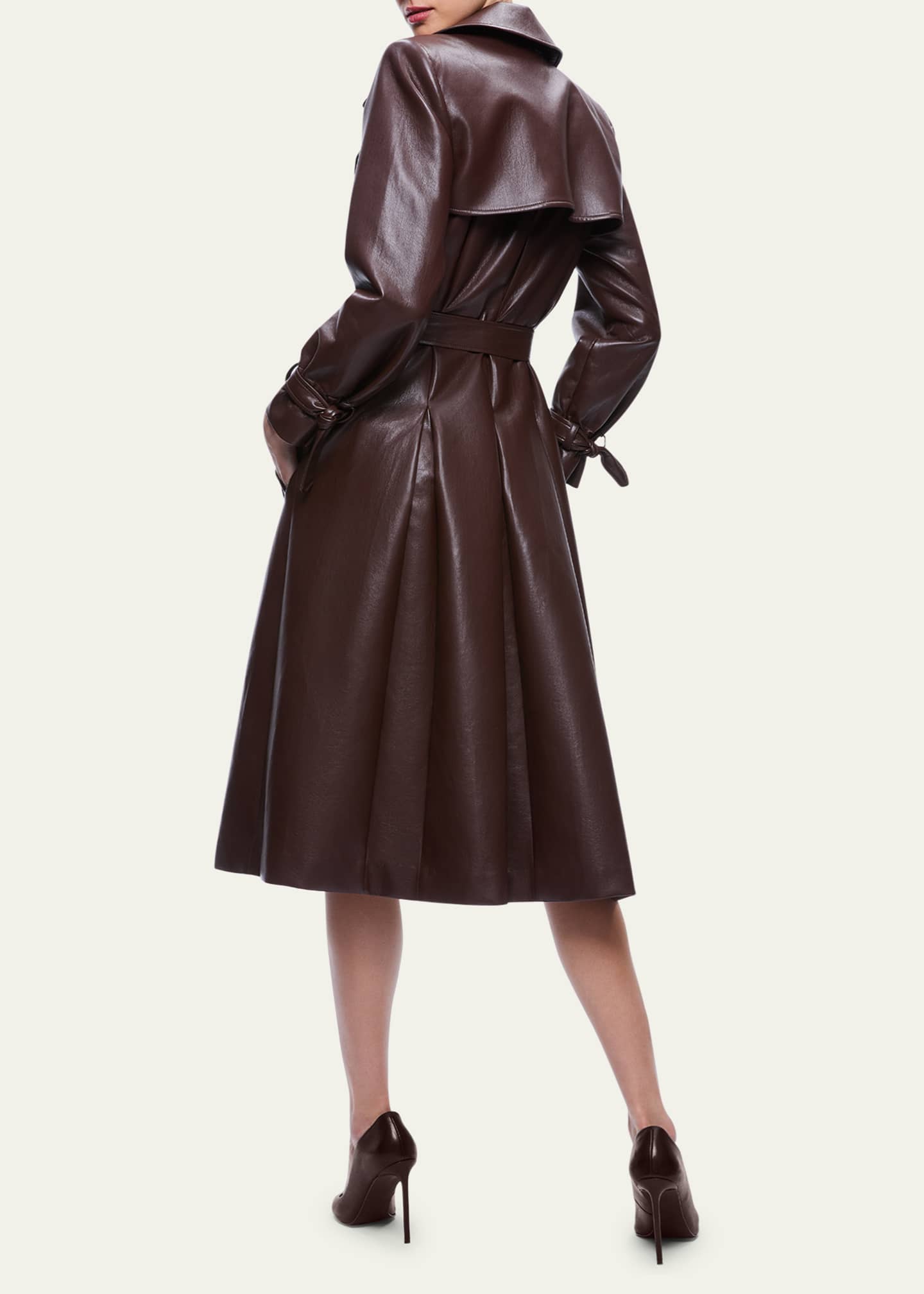 Alice + Olivia Elicia Strong-Shoulder Vegan Leather Trench Coat ...