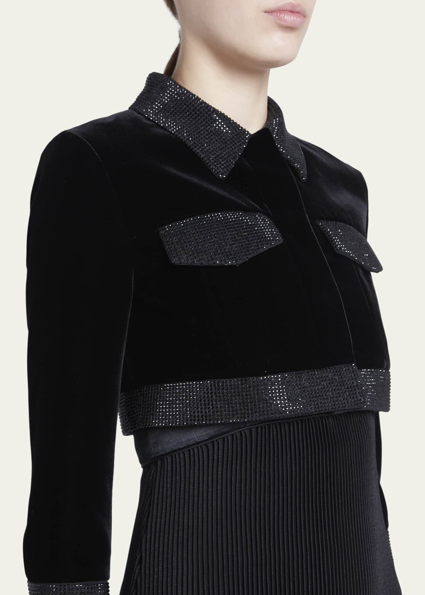 Giorgio Armani Velvet Crop Jacket with Crystal Detail - Bergdorf Goodman