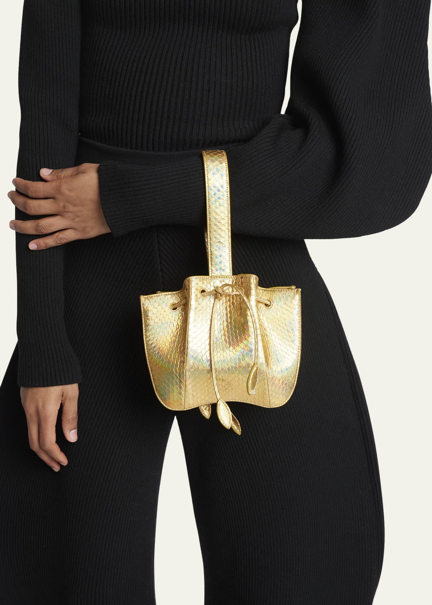 ALAIA Rose Marie Metallic Snake-Embossed Shoulder Bag - Bergdorf Goodman